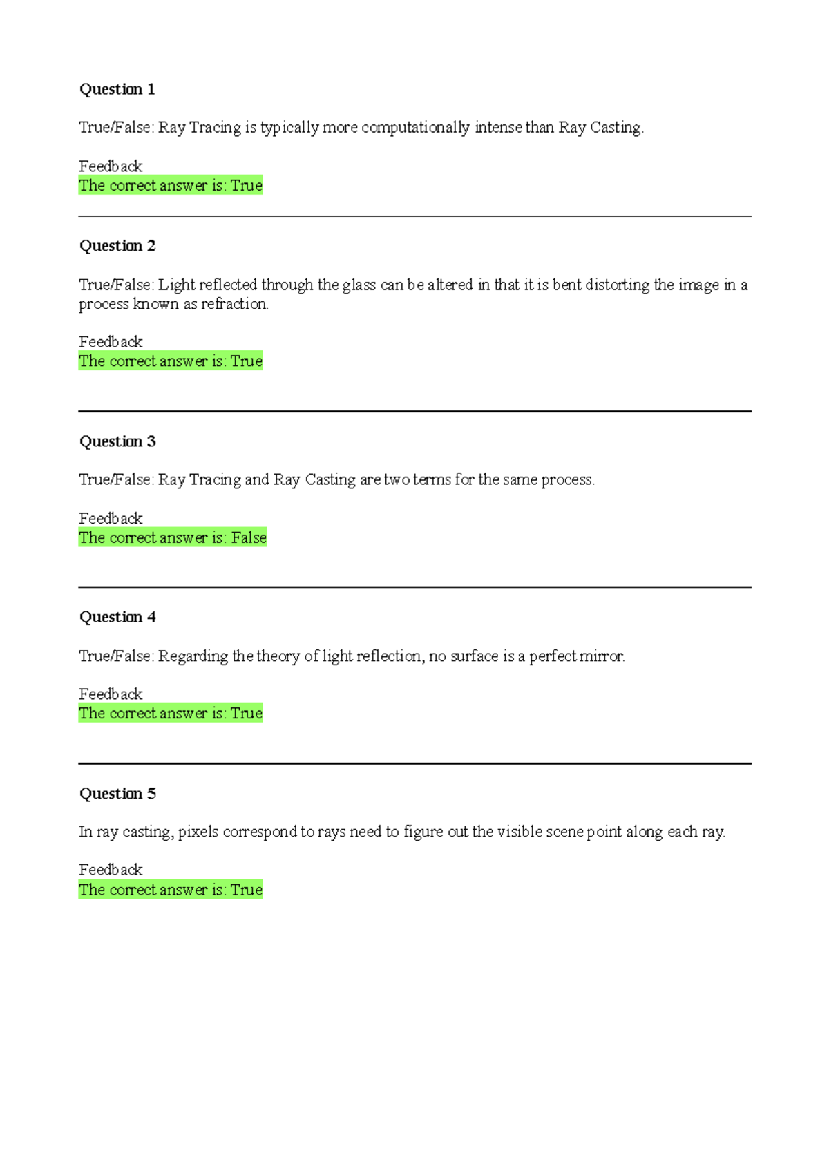 CS 4406 Unit 8 Self-Quiz: Ray Tracing vs. Ray Casting Insights - Studocu