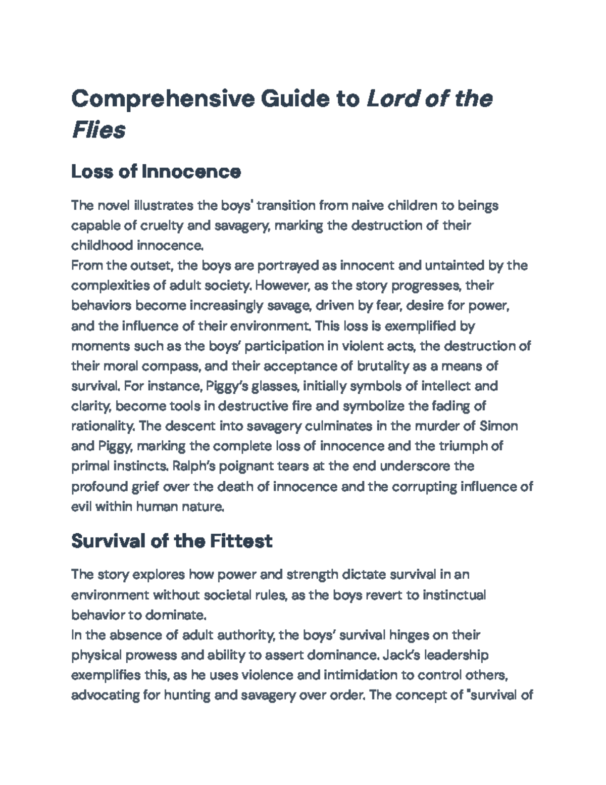 Comprehensive Analysis of Themes in "Lord of the Flies" (ENG 101) - Studocu