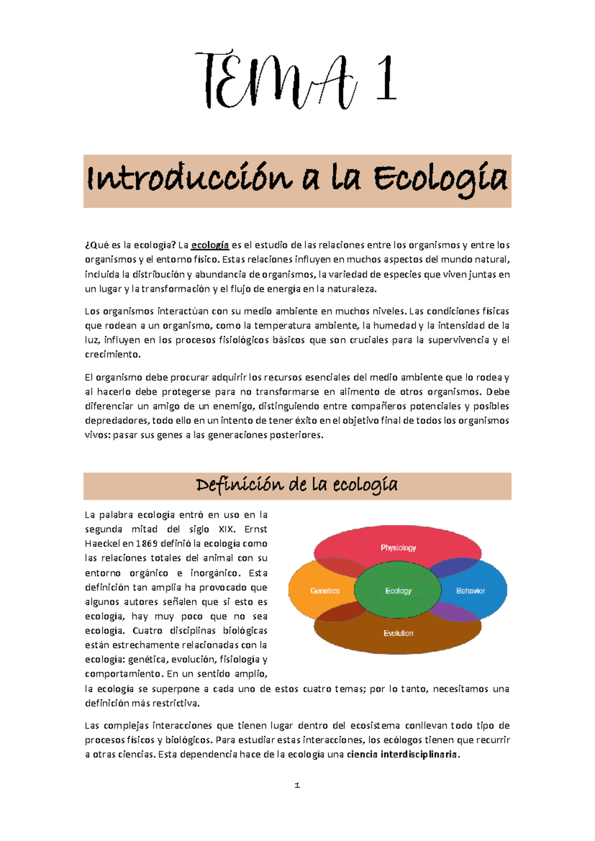 Introducción y Fundamentos de Ecología - TEMA 1 - Studocu