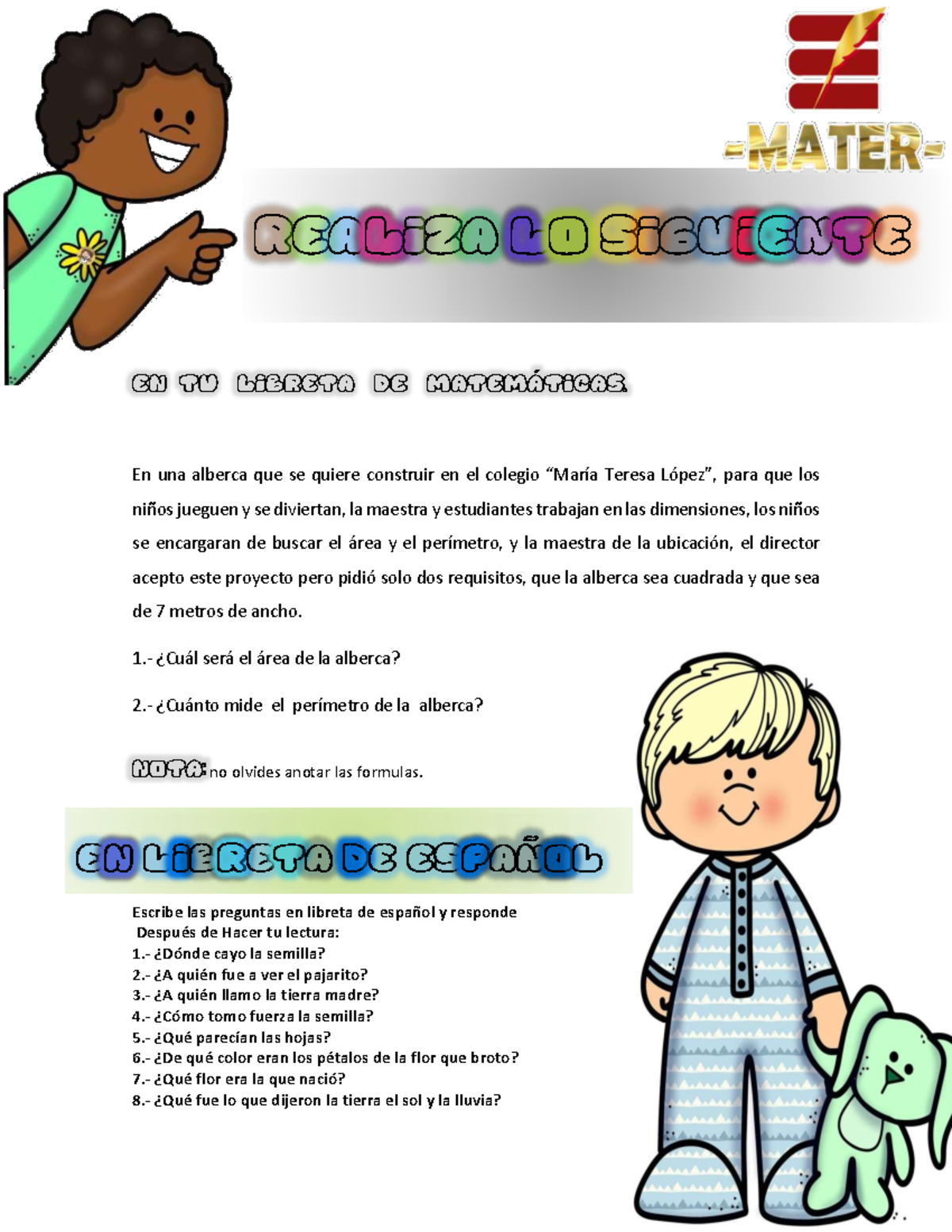 Actividades de Matemáticas y Lectura en Español: Proyecto de Alberca ...