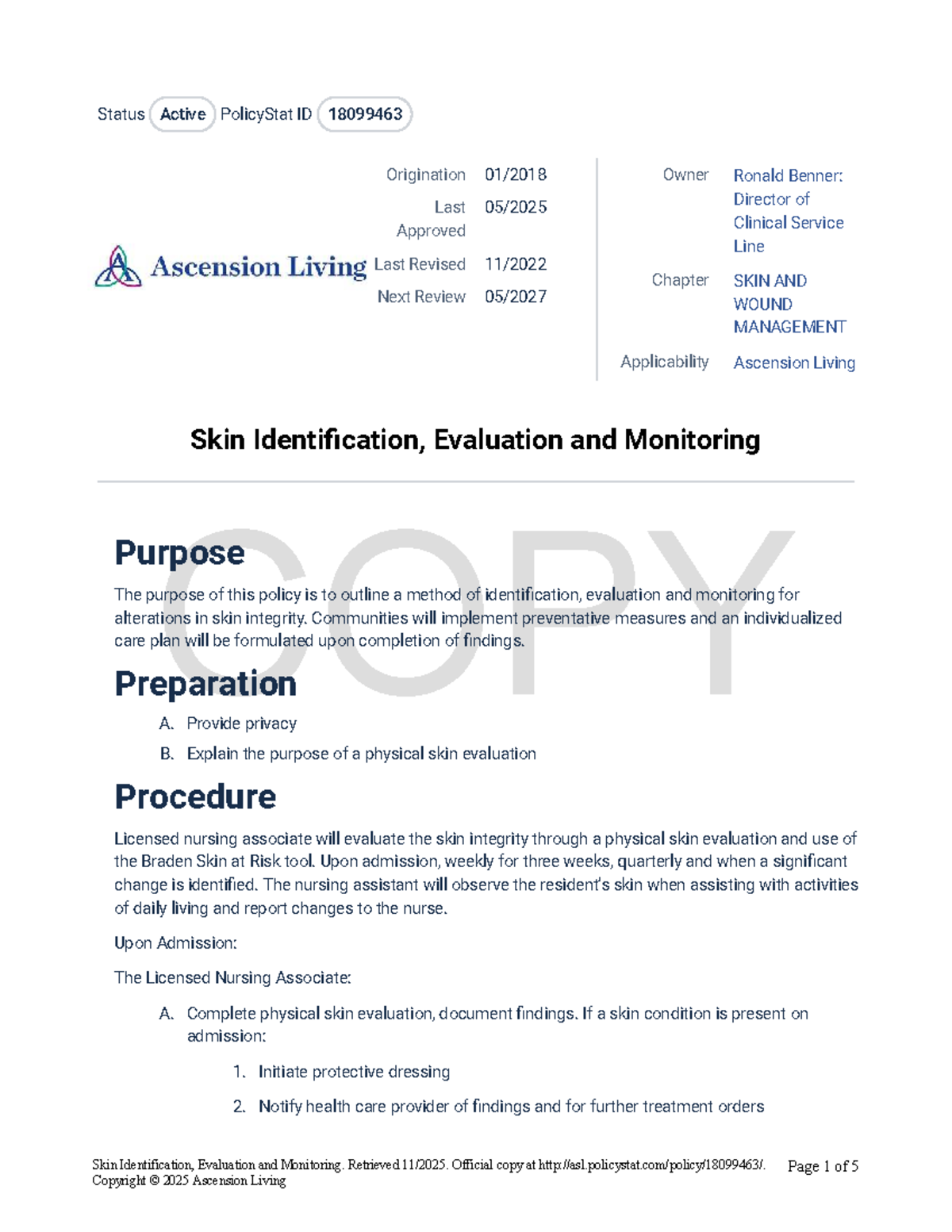 Skin Identification, Evaluation and Monitoring Policy (SKIN 101) - Studocu