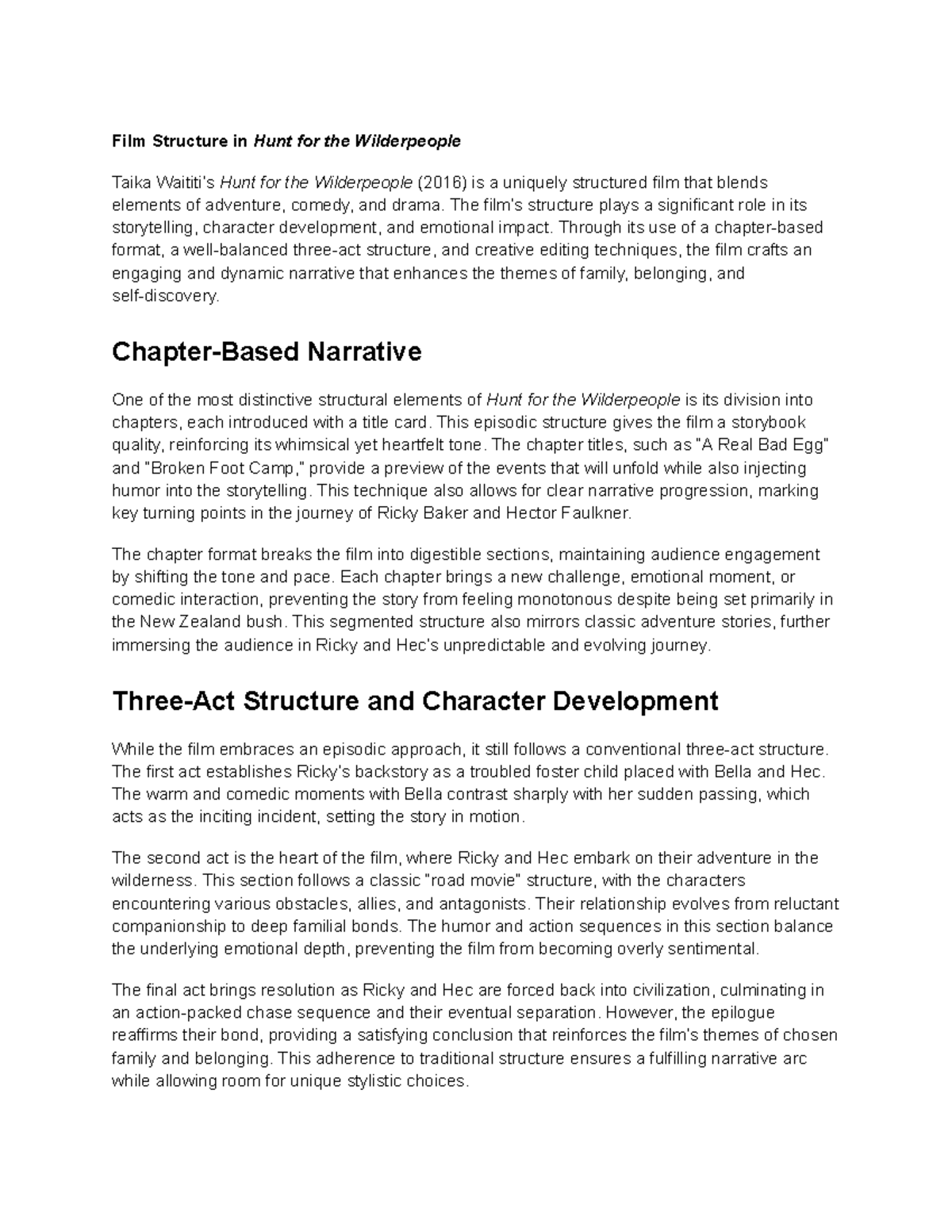 Film Structure Analysis: Hunt for the Wilderpeople (2016) - Studocu