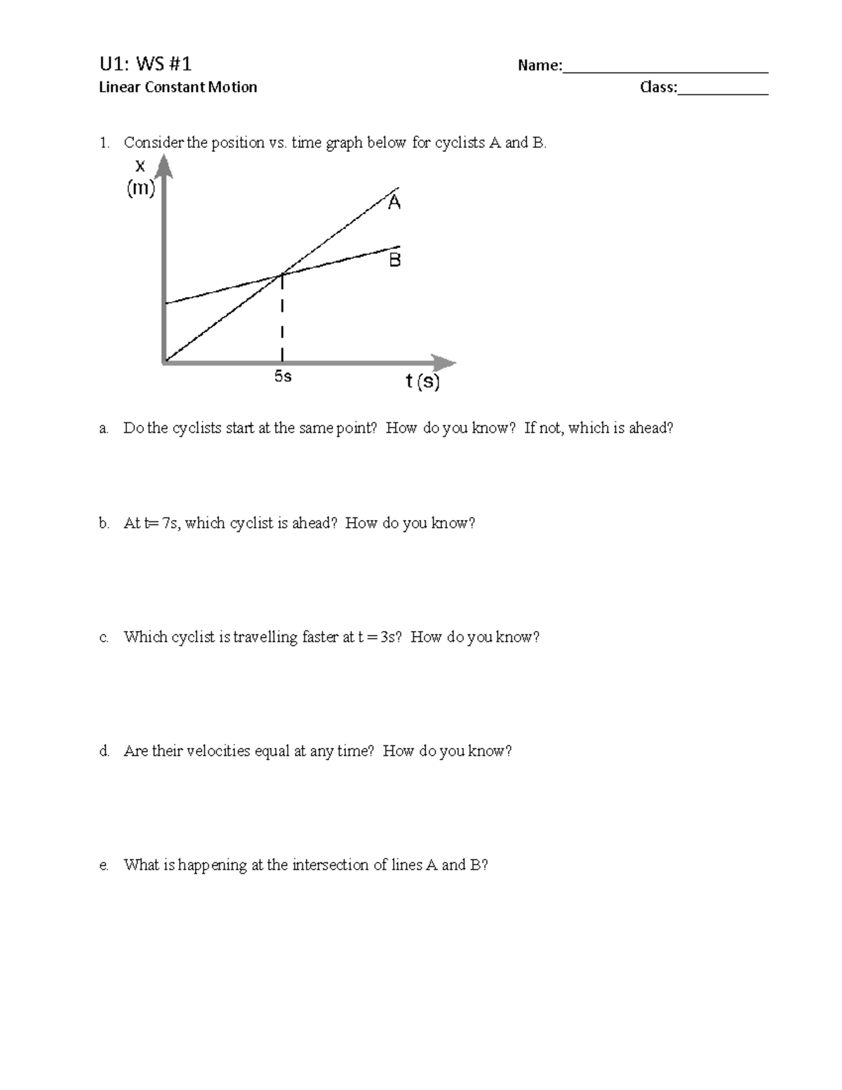U1 WS 1 - Insights on Linear Constant Motion Graphs - Studocu