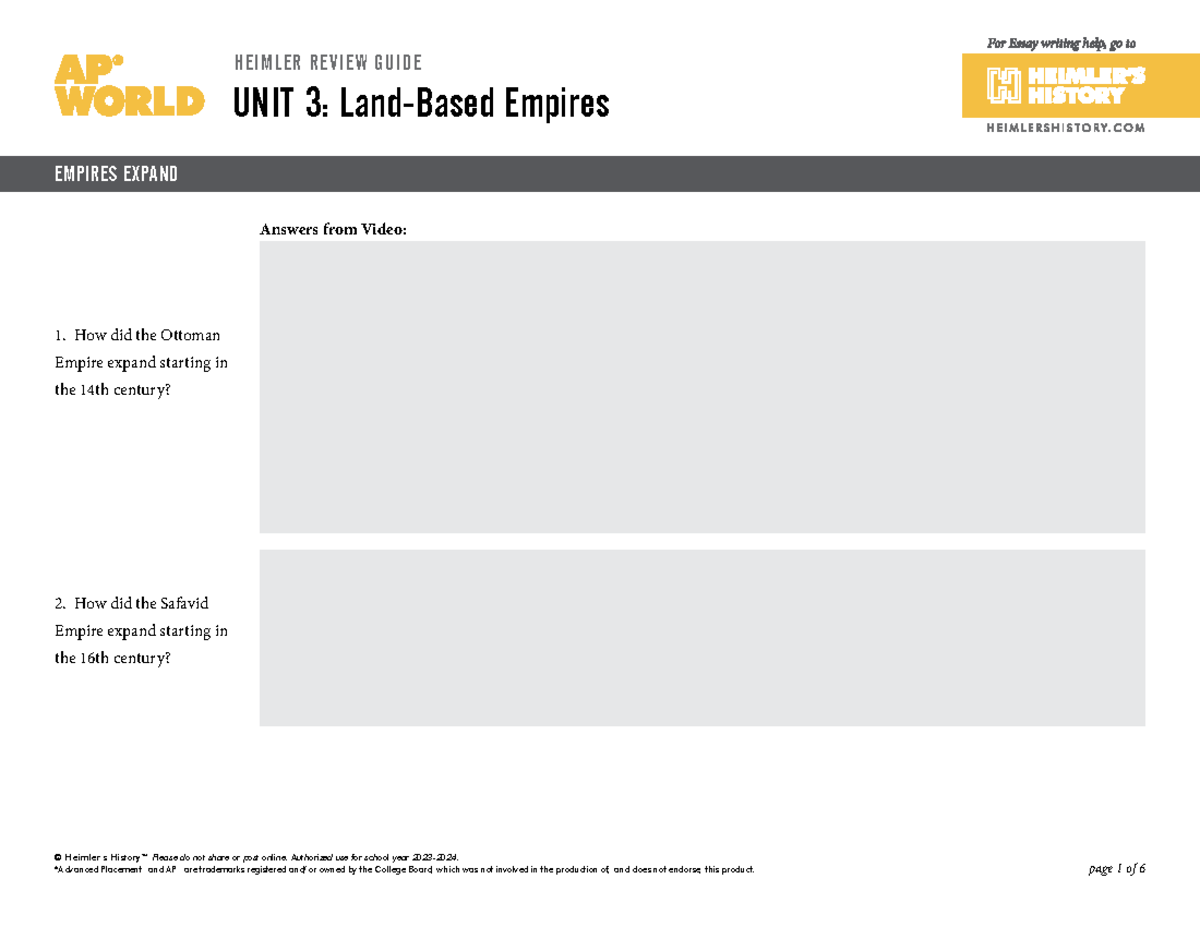 AP World History Review Guide: Unit 3 - Empires Expansion ...