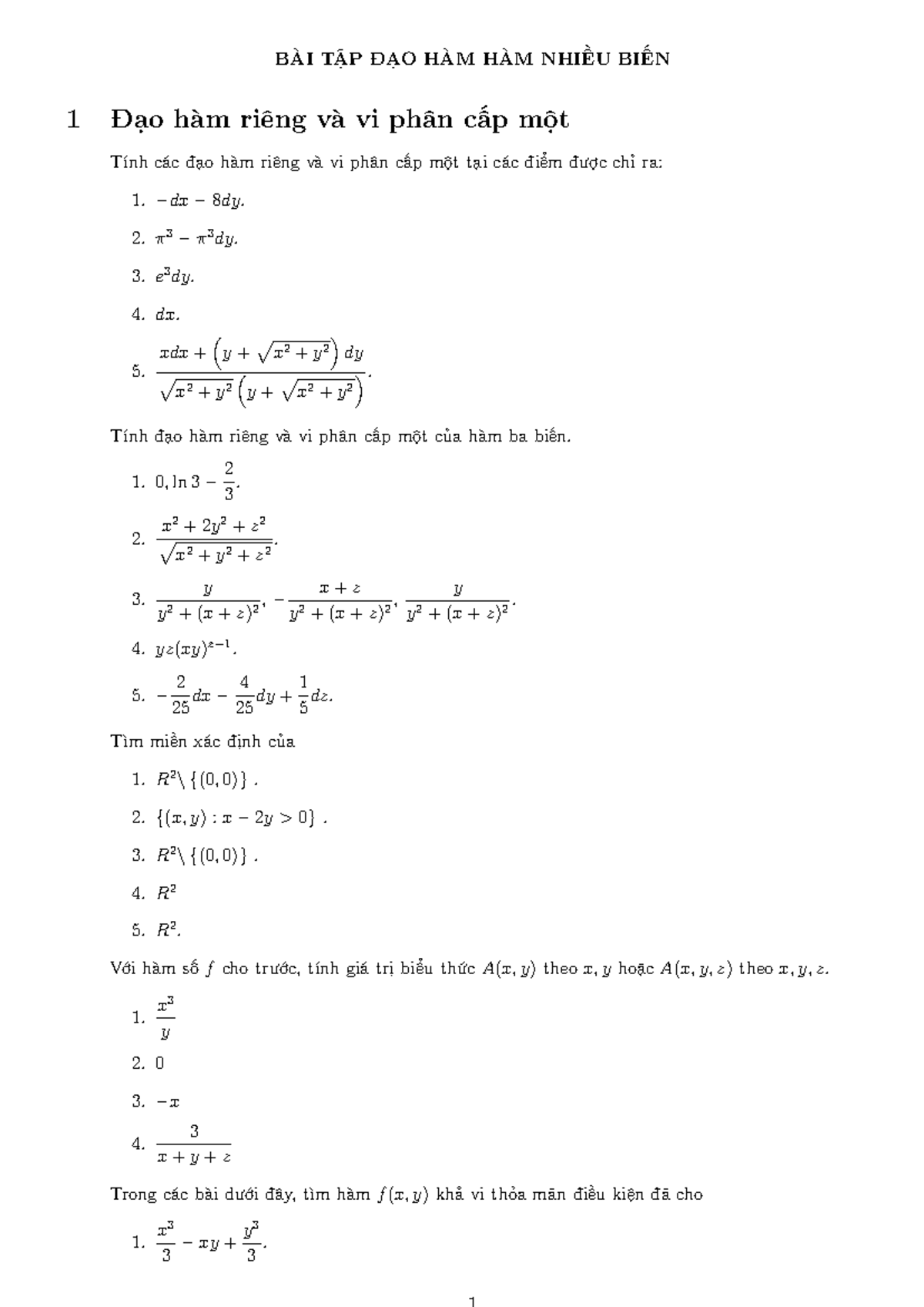 Bài Tập Đạo Hàm Riêng Nhiều Biến - MATH 201 Final Exam - Studocu