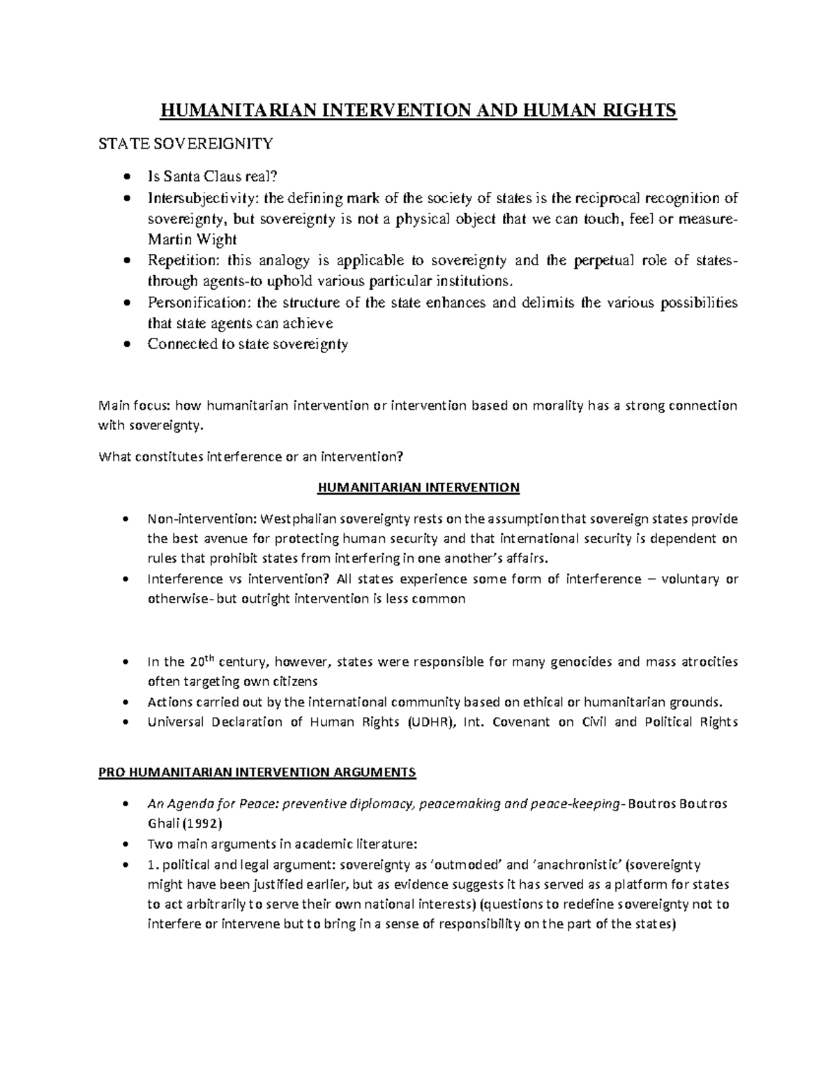 HUMANITARIAN INTERVENTION AND STATE SOVEREIGNTY NOTES - Studocu