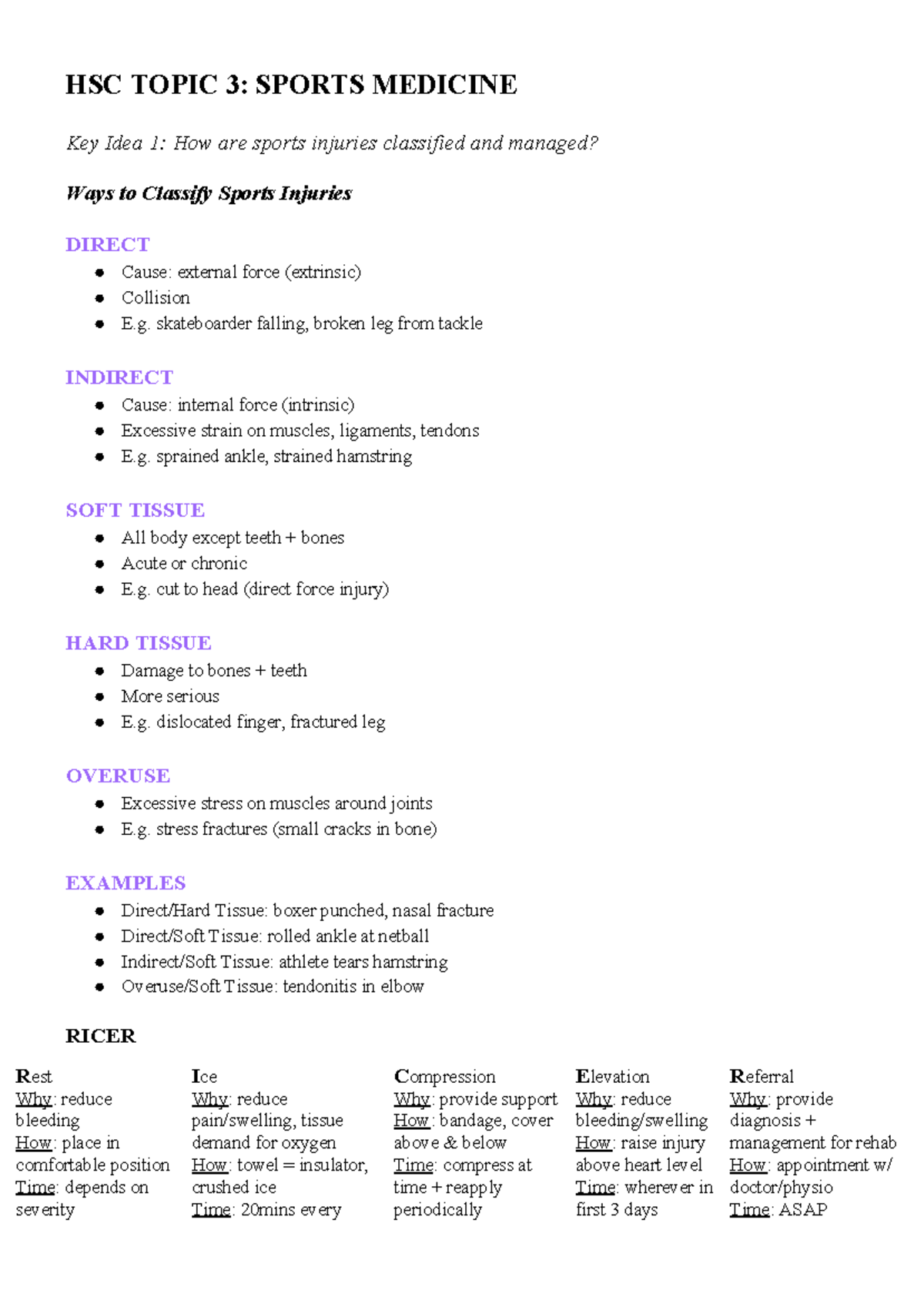 HSC PDHPE Topic 3: Comprehensive Notes on Sports Medicine - Studocu