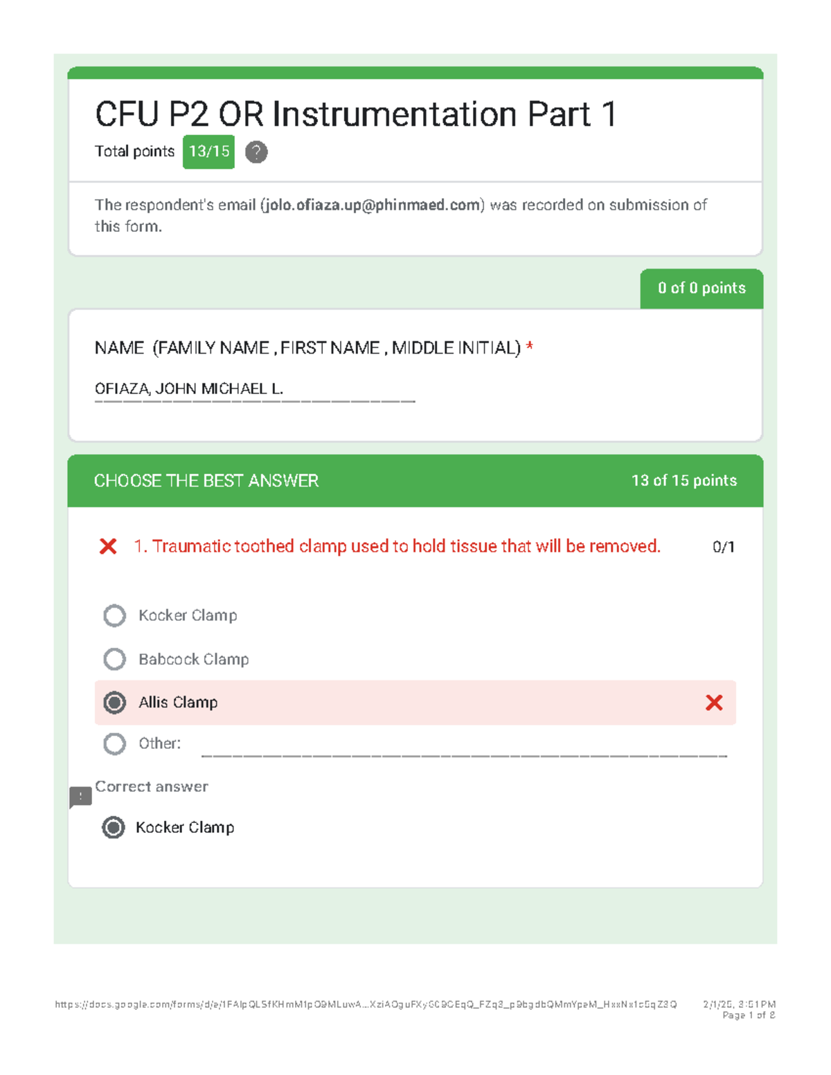 CFU P2 OR Instrumentation Quiz Part 1: Surgical Instruments - Studocu