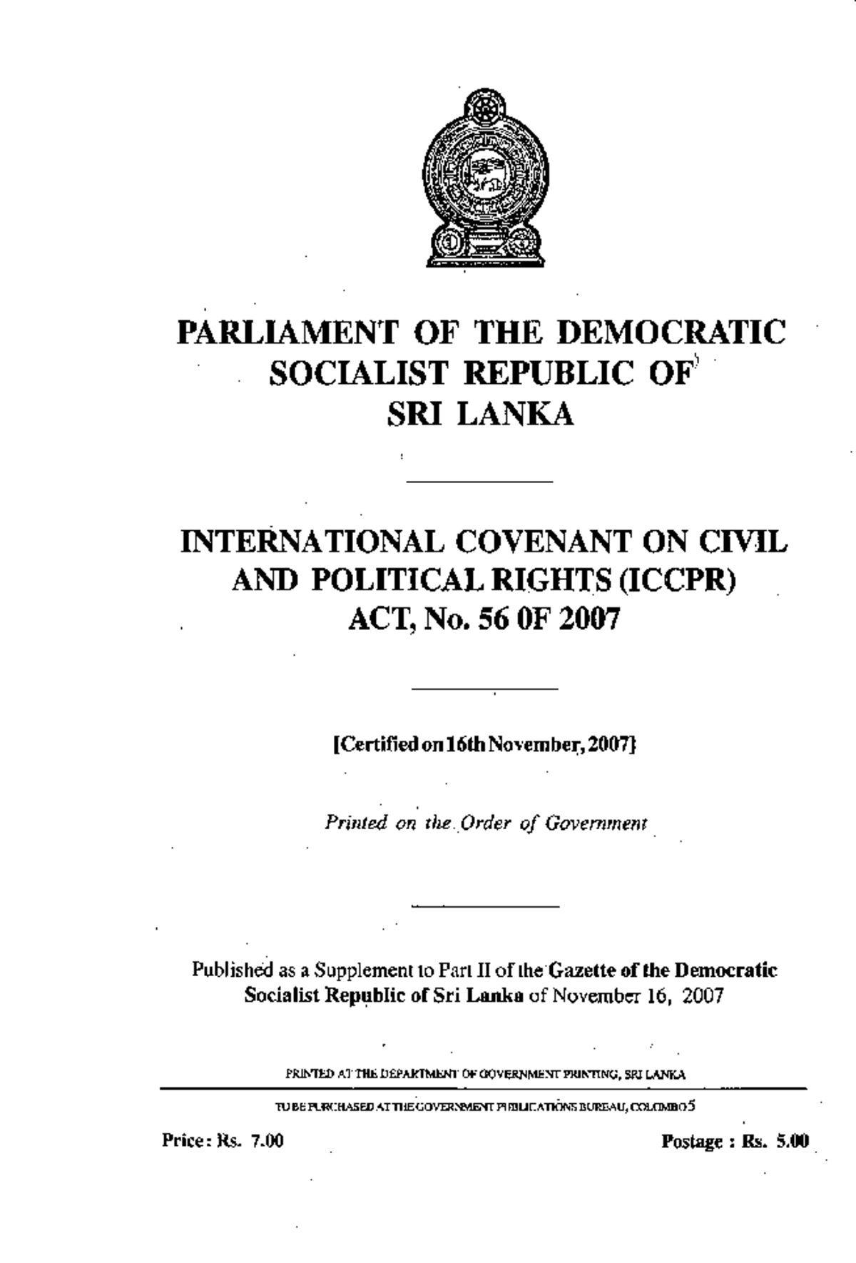 International Covenant on Civil and Political Rights (ICCPR) Act 2007 ...