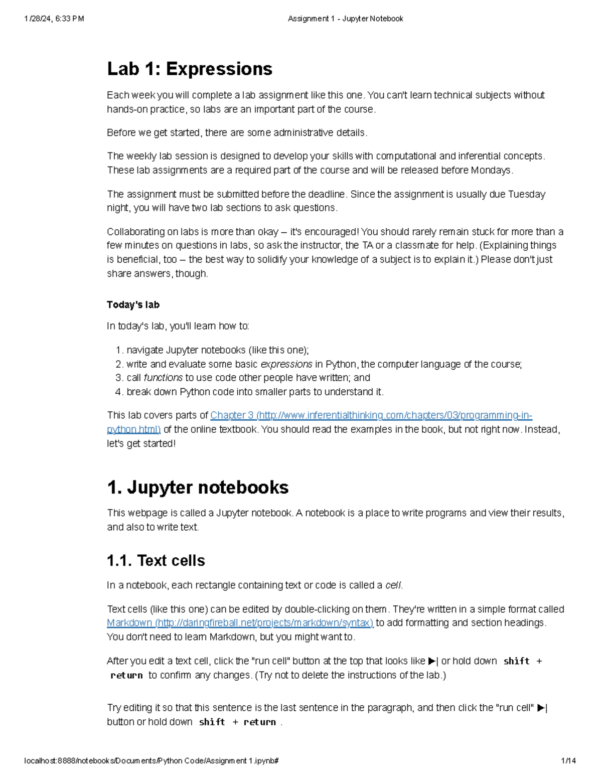 Lab 1 - Python Expressions and Jupyter Notebook Basics (CS101) - Studocu