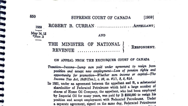 Case Study: Curran v. Minister of National Revenue (1959) - Income Tax ...