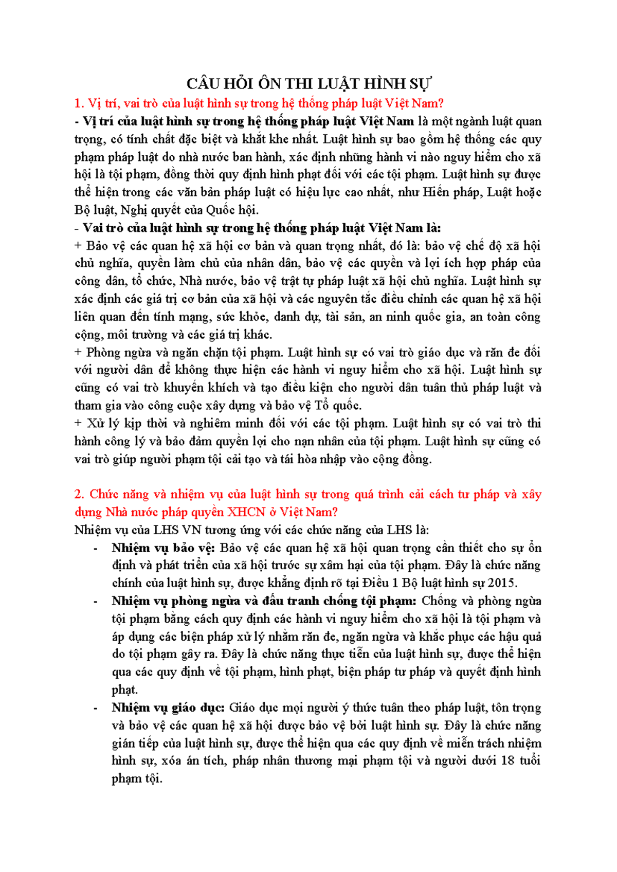 Câu Hỏi Ôn Thi Luật Hình Sự - LHS 101 - Studocu