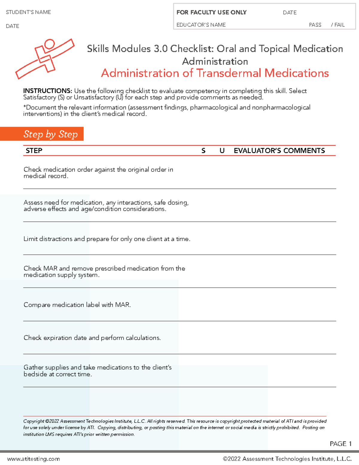 ATI Medication Administration Checklist: Oral, Topical & Transdermal ...