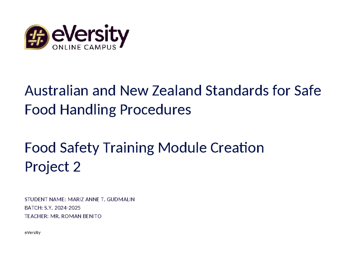 Project 2 - Food Safety Training Module Creation (eVersity) - Studocu
