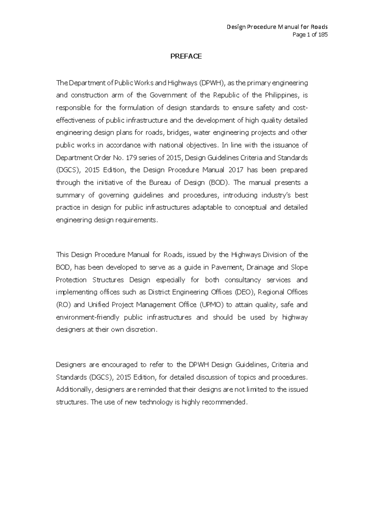 Copy of Design Procedure Manual FOR Roads - Page 1 of 185 ...