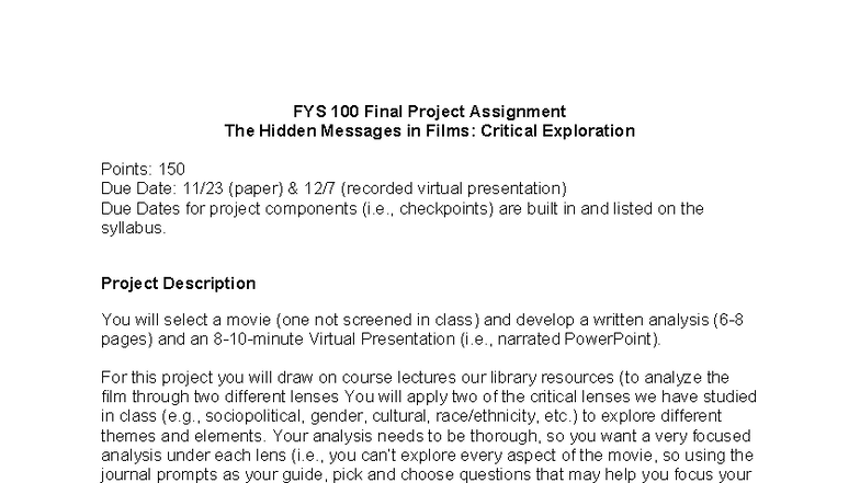 FYS 100 Final Project: Analyzing Hidden Messages in Psycho - Studocu