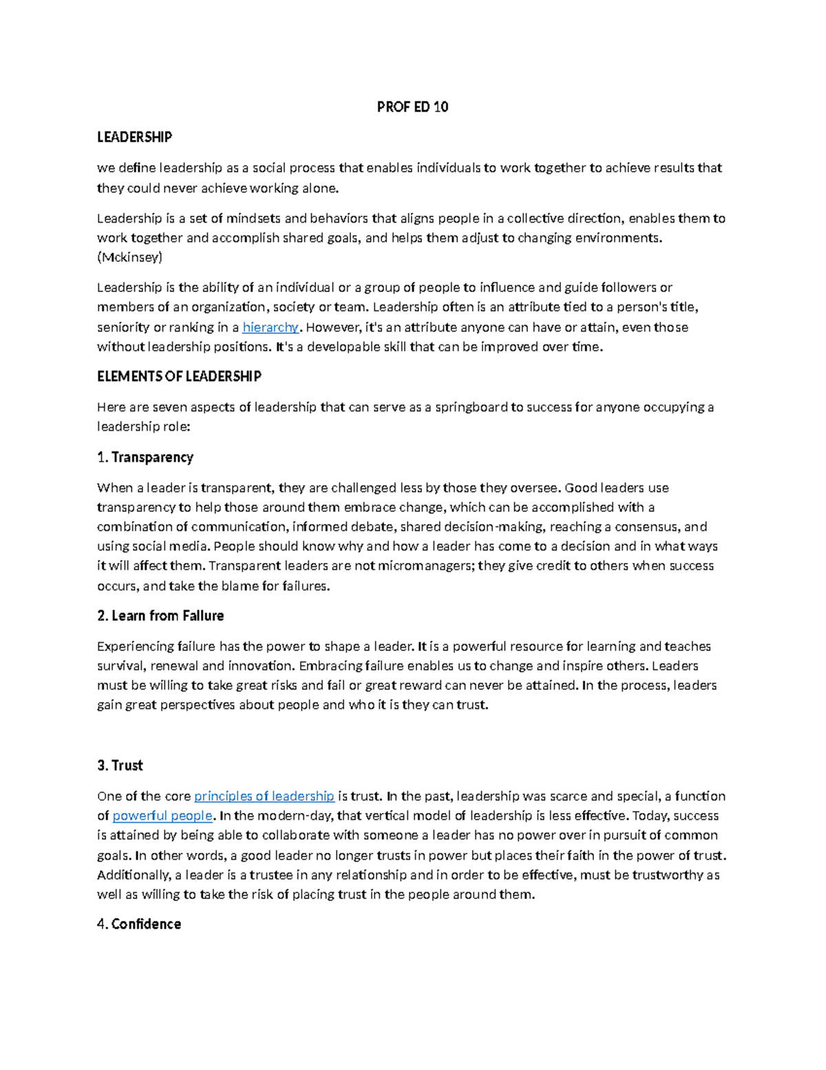PROF ED 10-Unit 4 - PROF ED 10 LEADERSHIP we define leadership as a ...