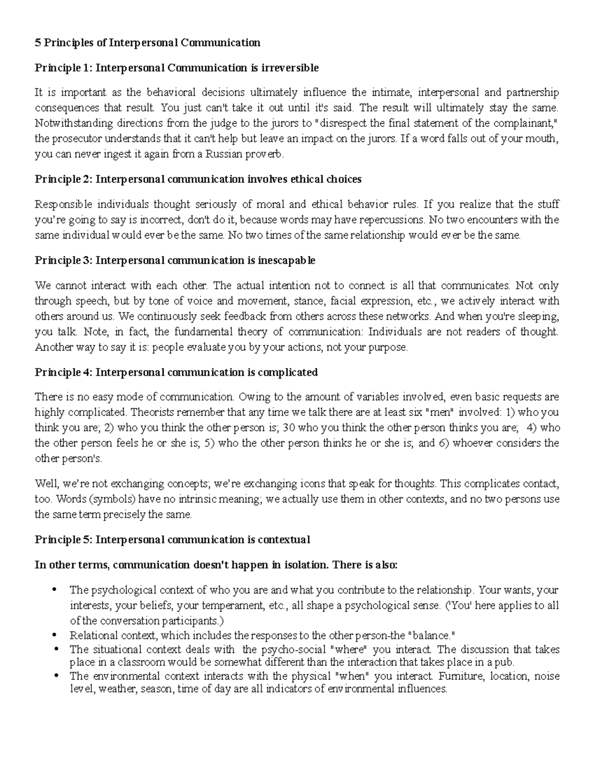 Principles of Interpersonal Communication: Key Insights and Analysis ...
