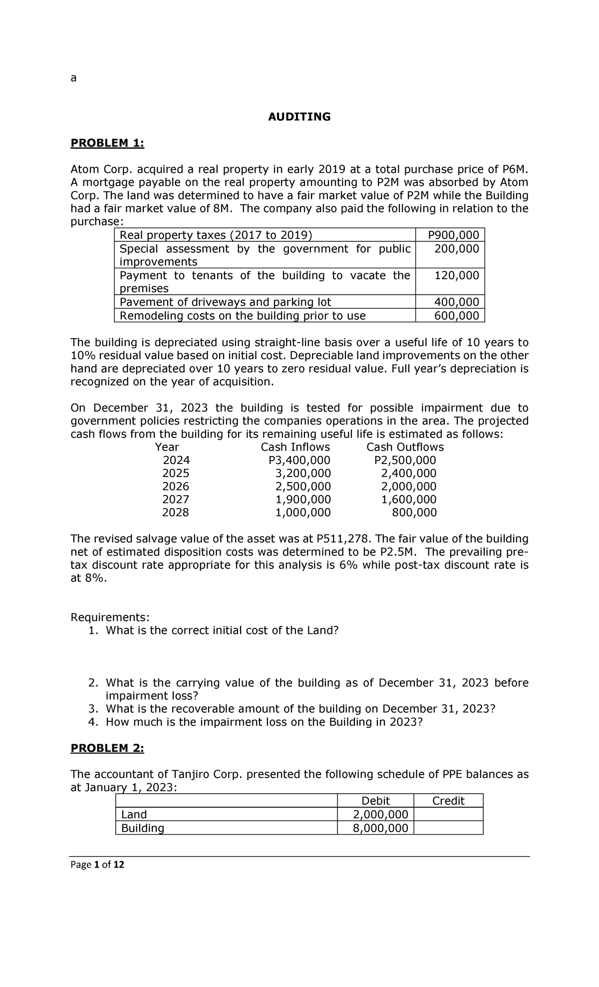 Final Exam - Auditing Problems and Solutions (Course Code: AUD 101 ...