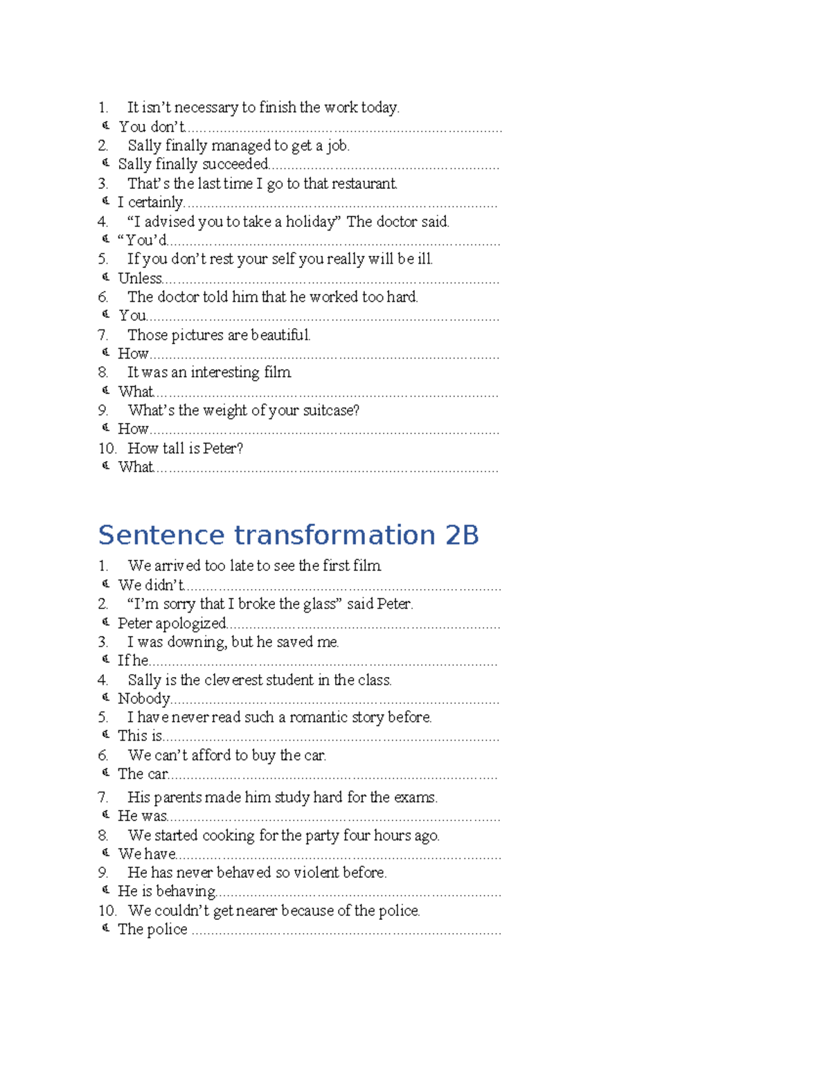 TA - Tiếng Anh: Sentence Transformation Exercises and Answers - Studocu