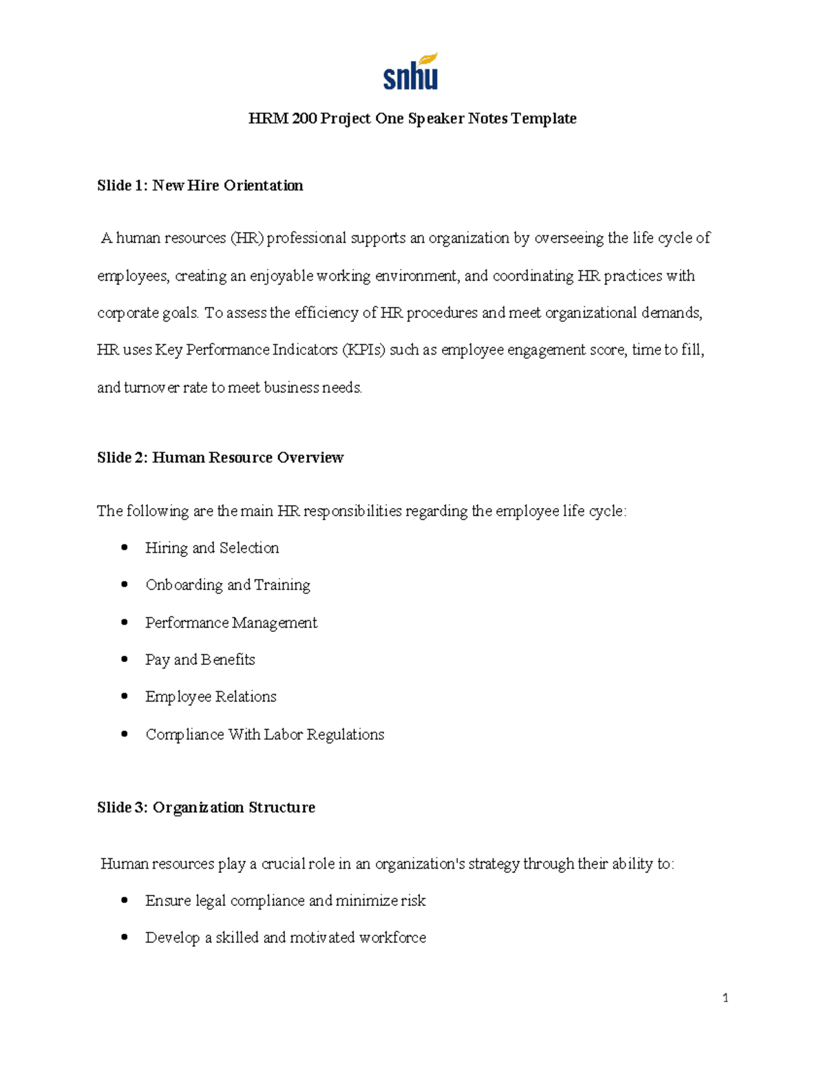 HRM 200 Project One Speaker Notes (1) - HRM 200 Project One Speaker ...