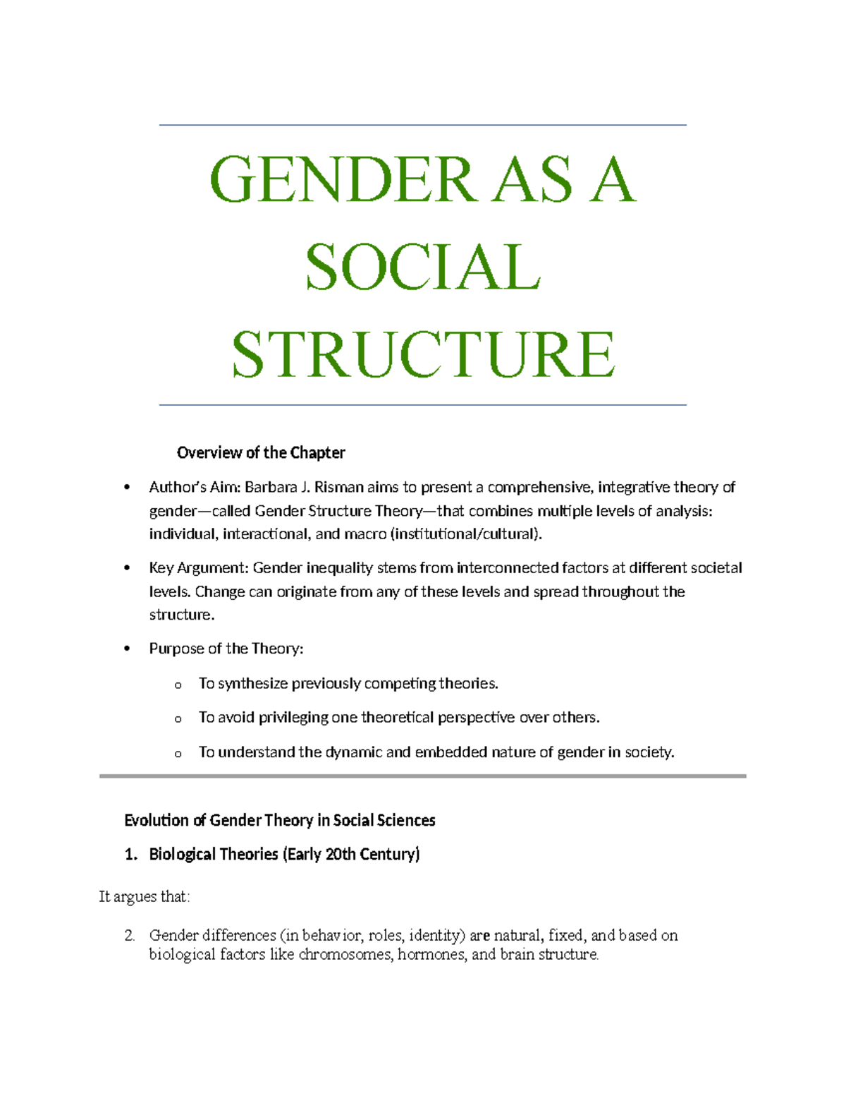 GENDER AS A SOCIAL STRUCTURE: An Overview of Key Theories and Concepts ...