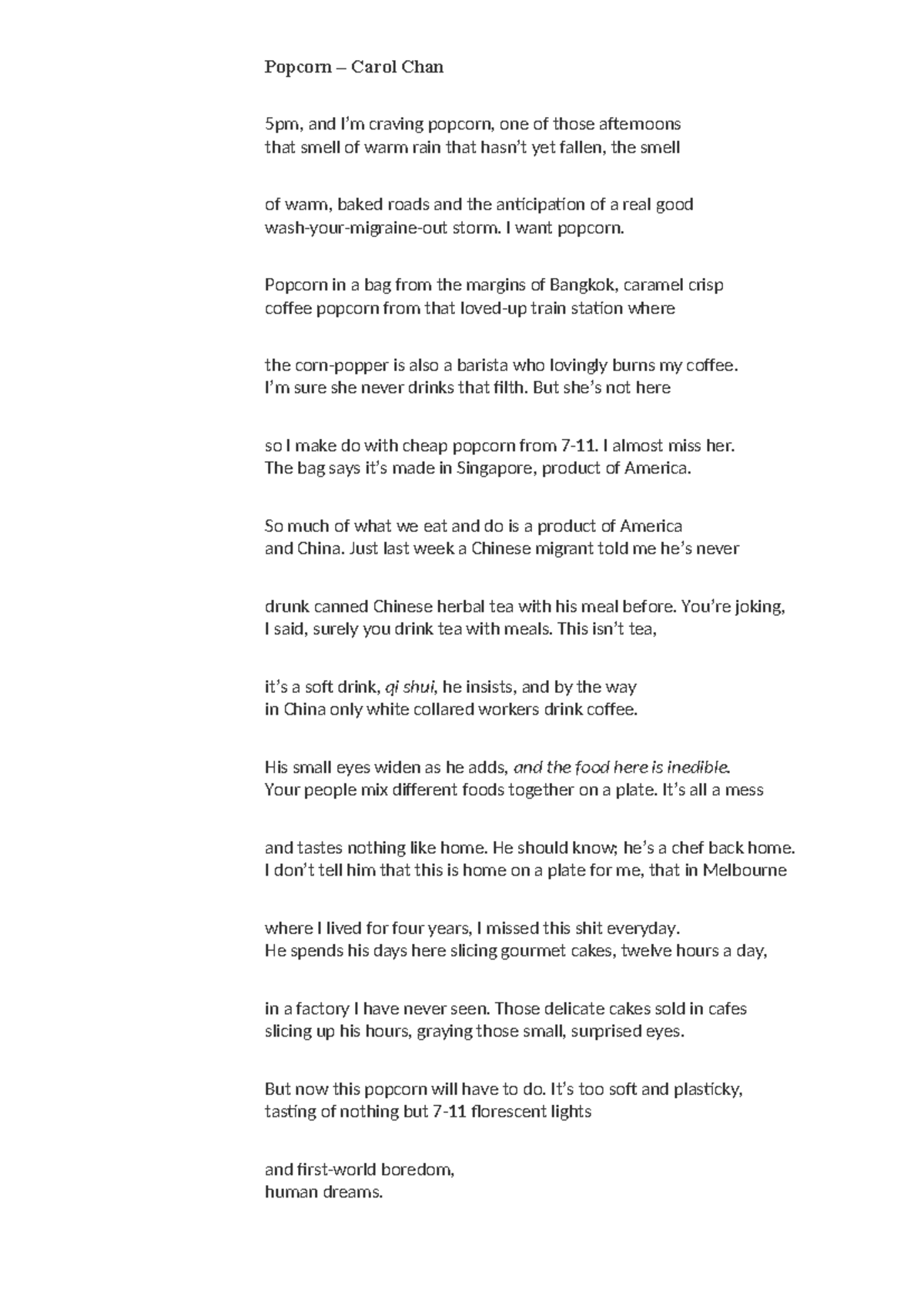 Popcorn Cravings: A Poem by Carol Chan - Studocu