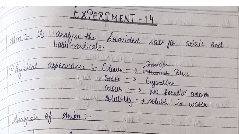 Experiment 14 - Analysis of Acidic and Basic Radicals in Salt - Studocu
