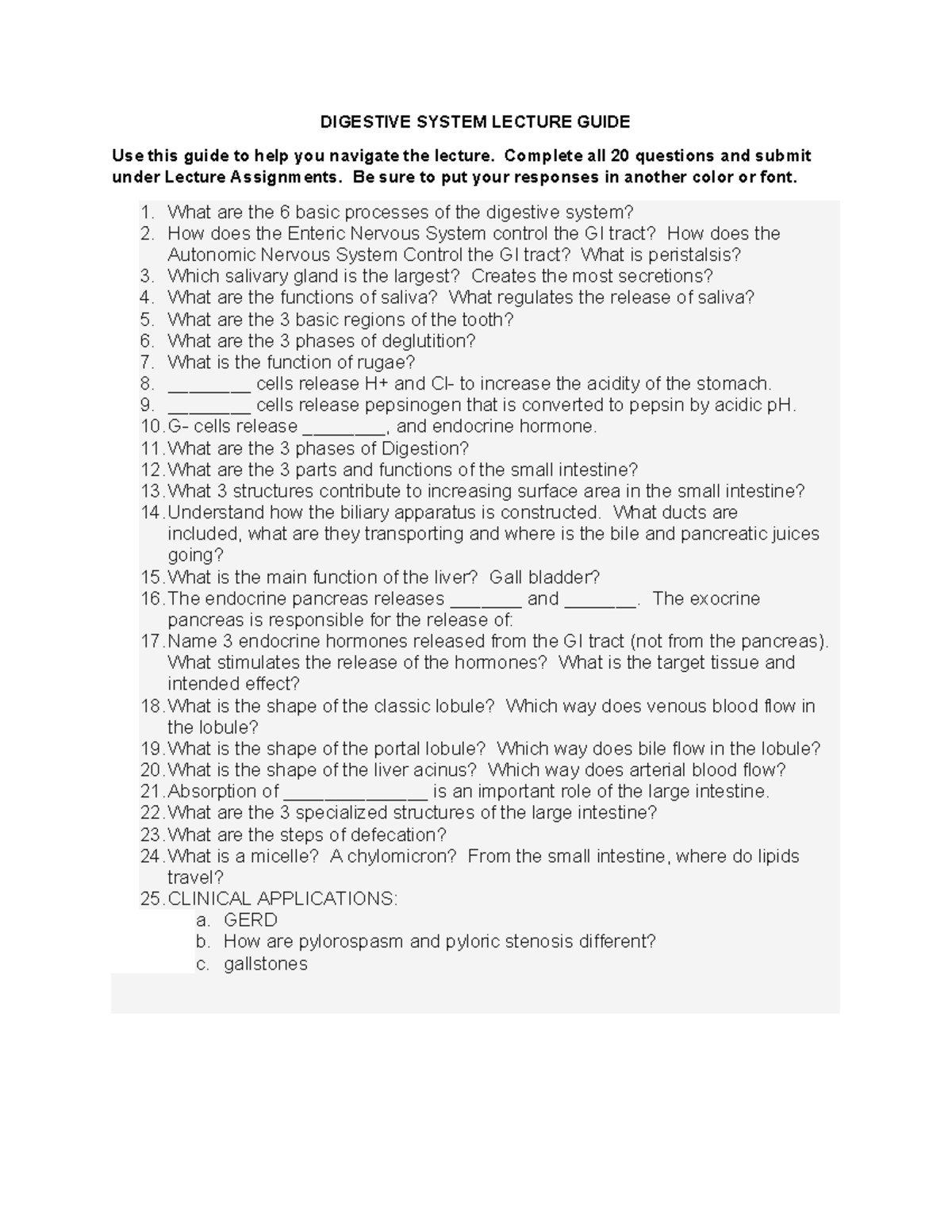 DIGESTIVE SYSTEM LECTURE GUIDE: Key Questions & Concepts - Studocu