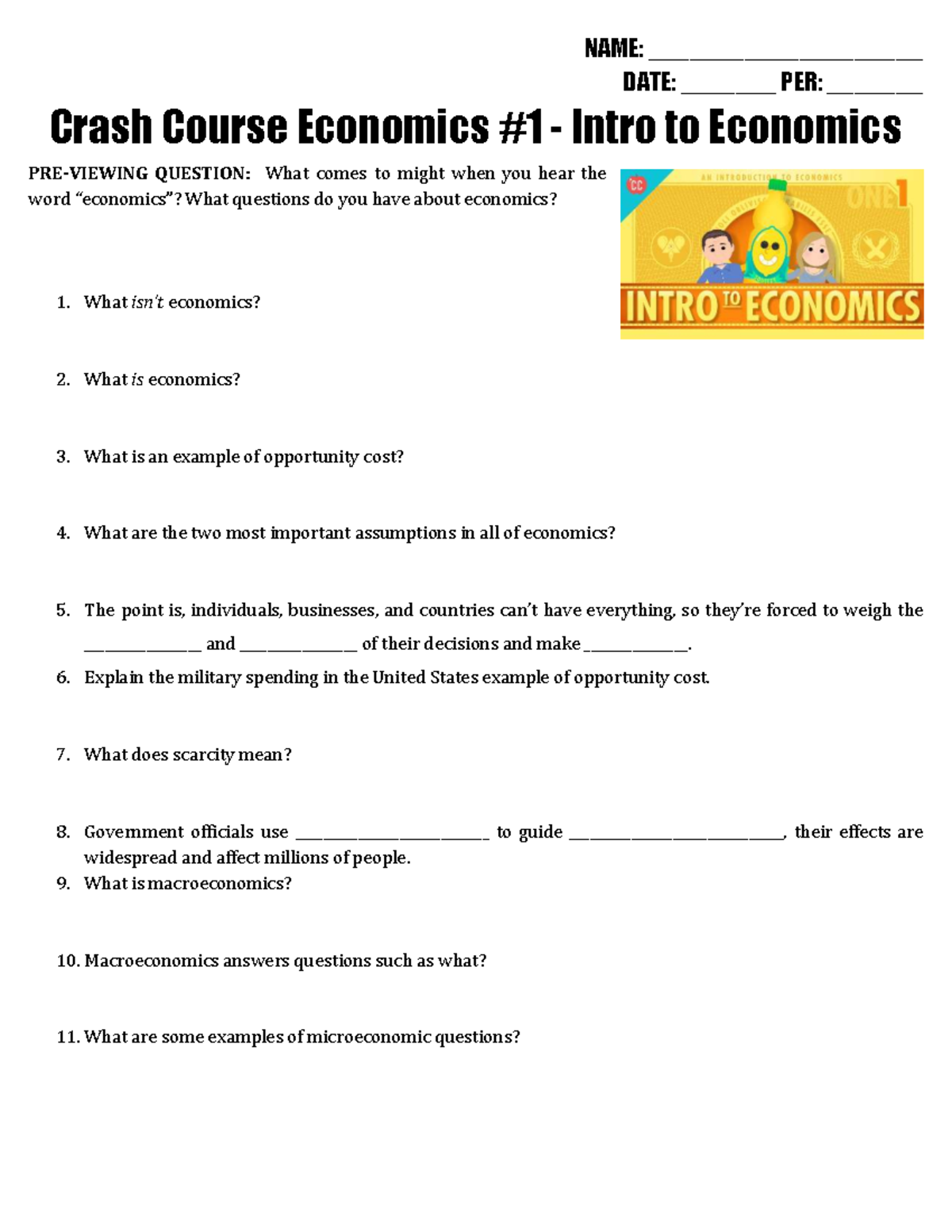 Crash Course Economics: Intro to Key Concepts and Questions - Studocu