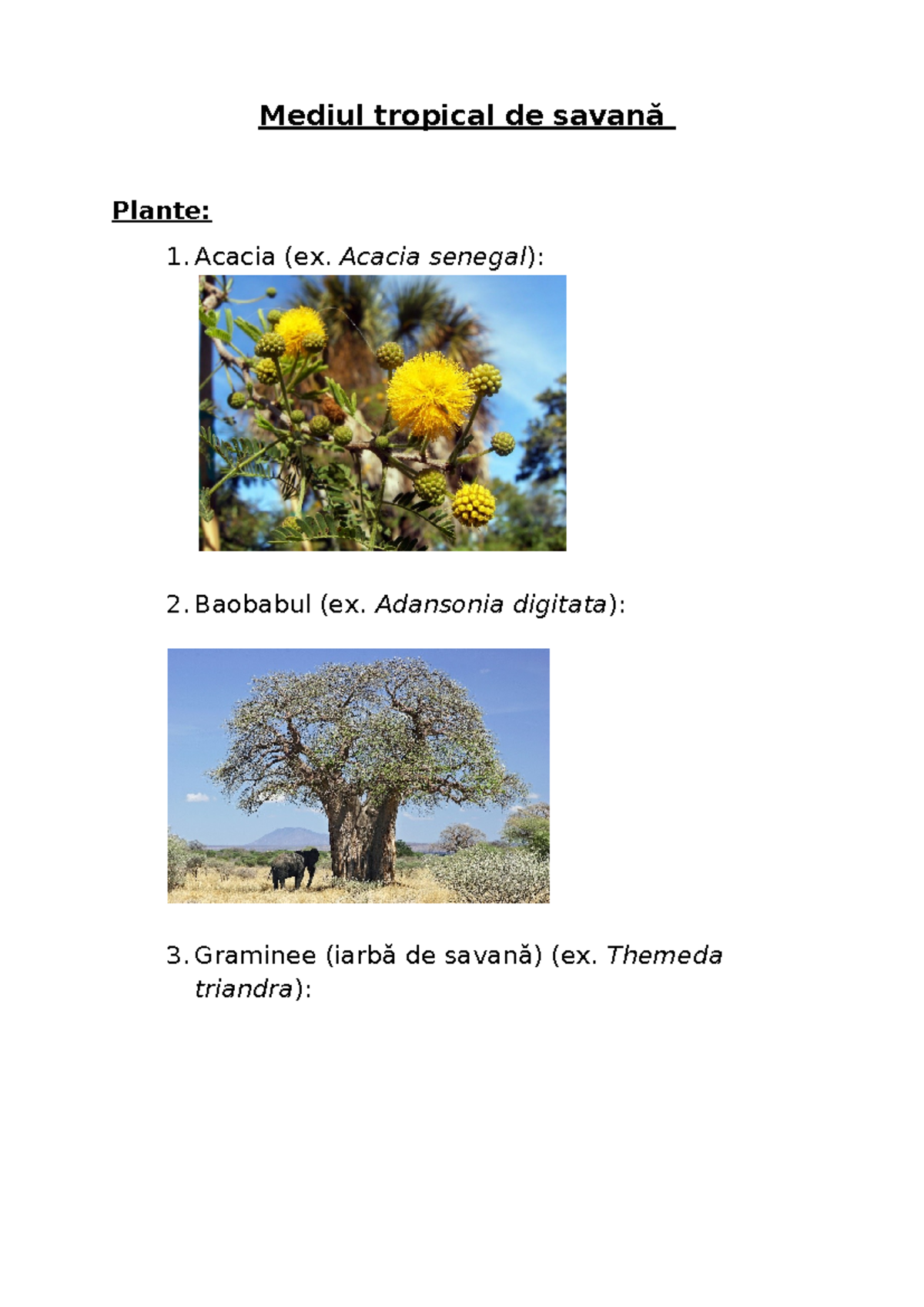 Mediul Tropical de Savană: Plante și Animale (Curs) - Studocu