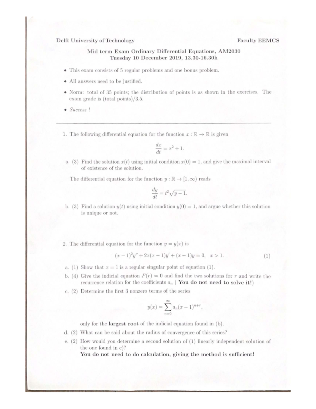 Midterm Exam AM2030: Ordinary Differential Equations - 10 Dec 2019 ...