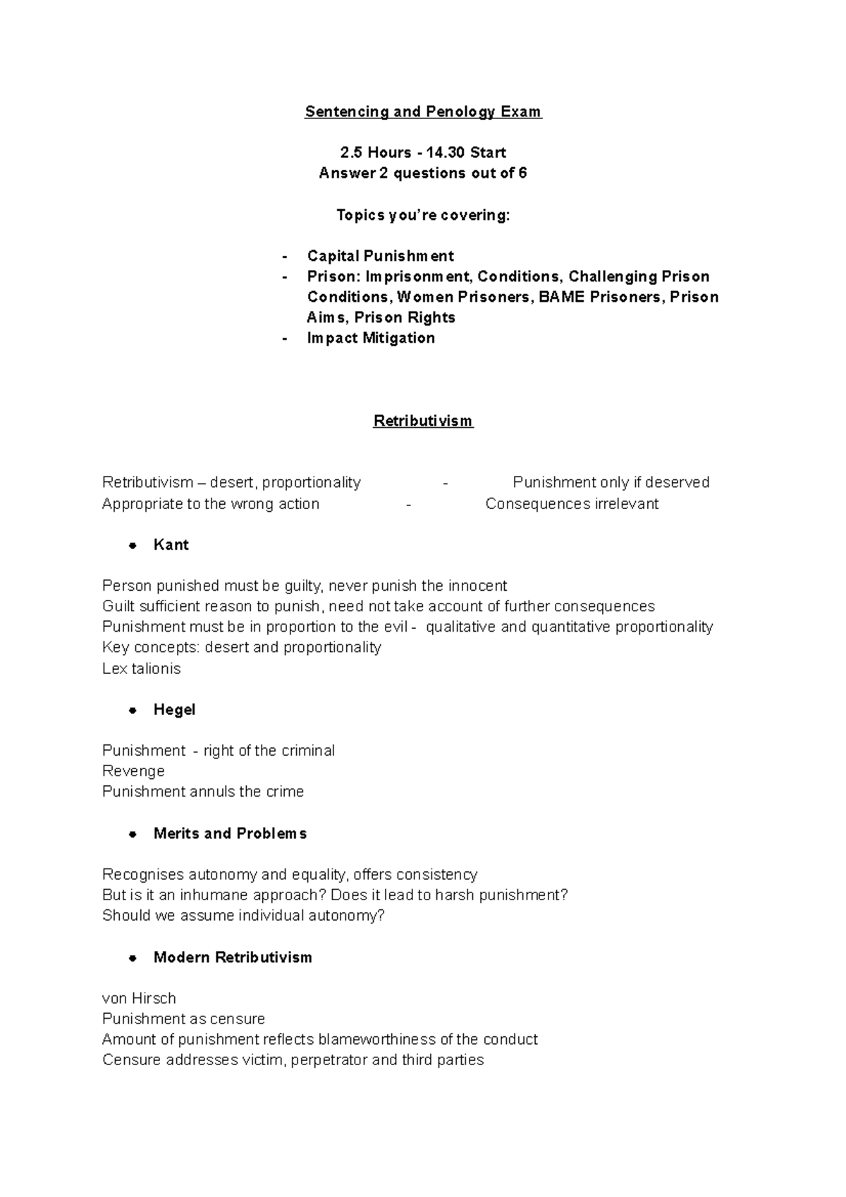 Sentencing and Penology Exam Notes (Course Code: PEN301) - Studocu