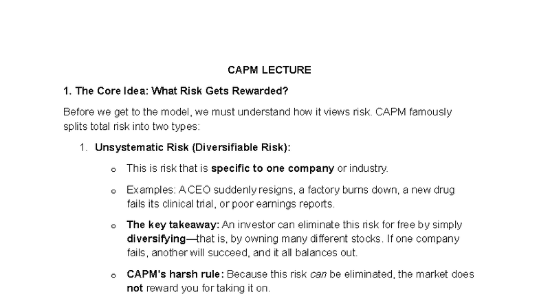 CAPM LECTURE 1: Understanding Risk and Expected Returns - Studocu