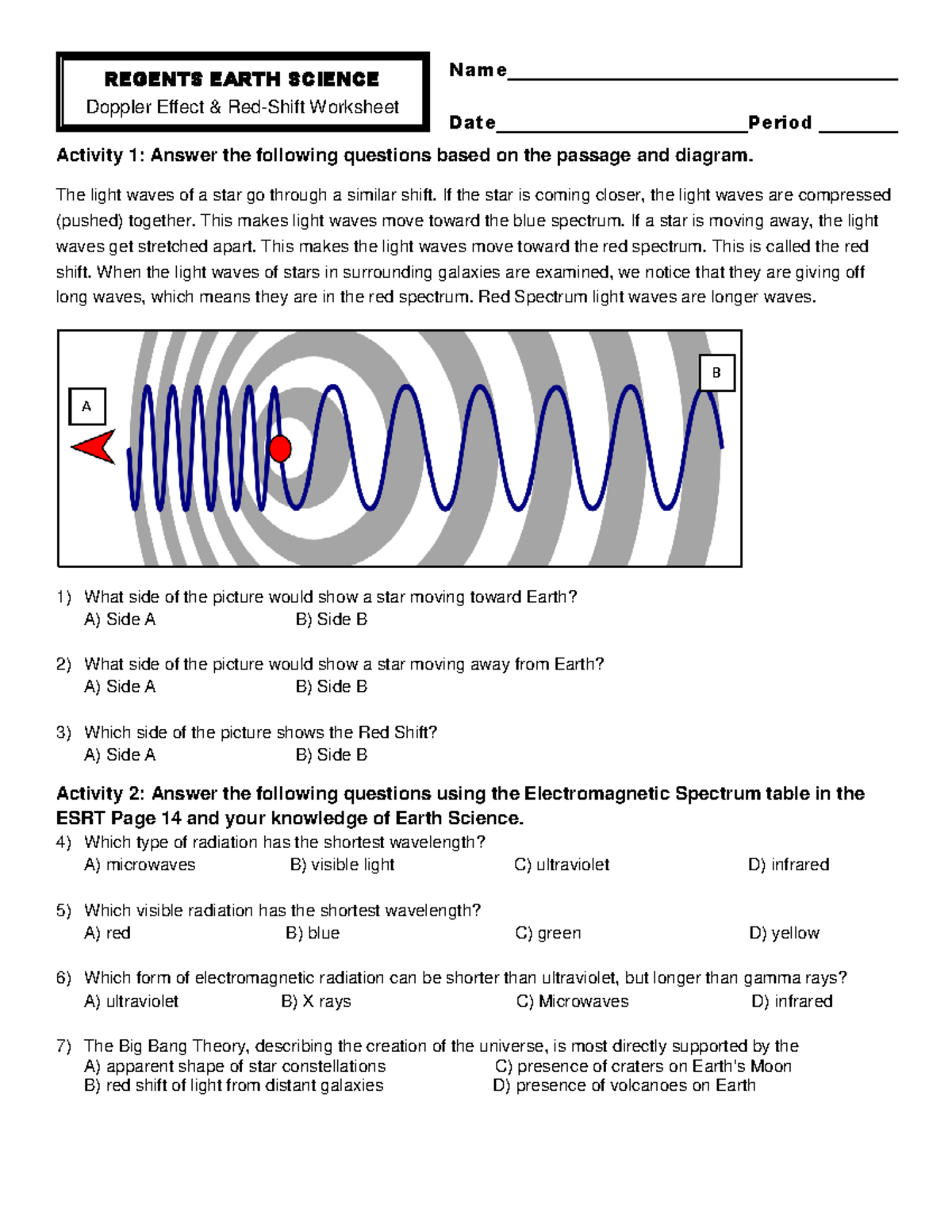 Doppler Effect Worksheet for REGENTS EARTH SCIENCE - Studocu