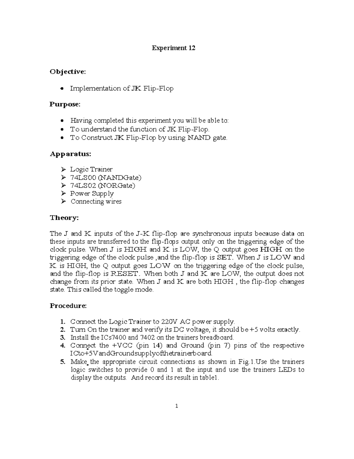 Dld 12 lab - sdfa - 1 Experiment 12 Objective: Implementation of JK ...