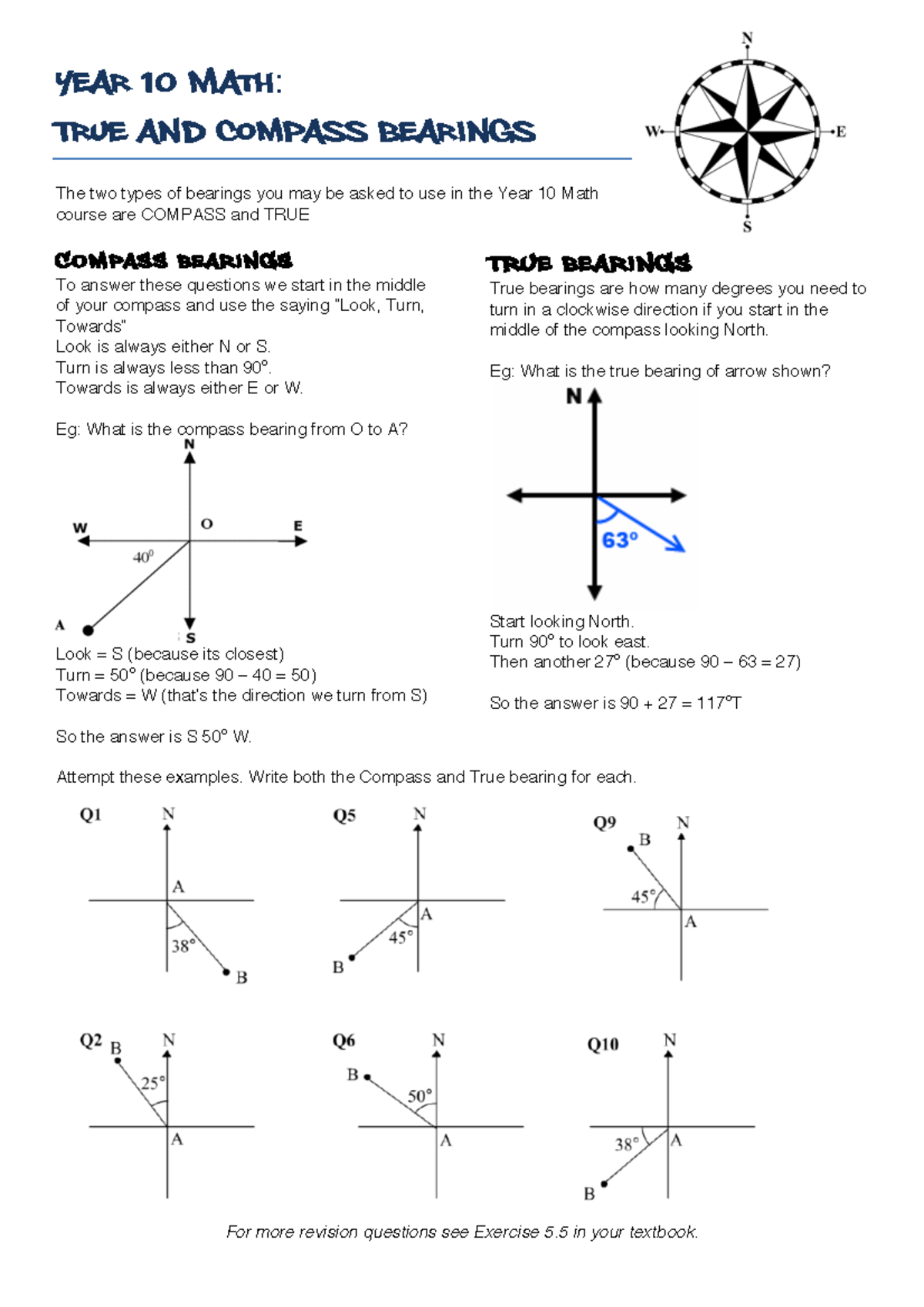 Year 10 Math: Compass & True Bearings Revision Notes - Studocu