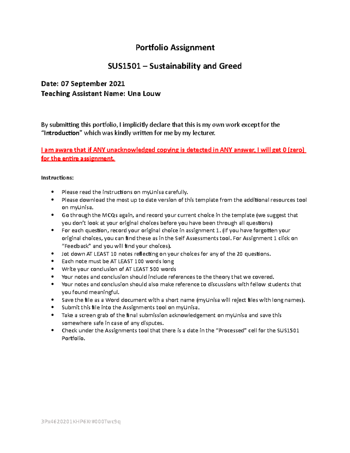 SUS1501 Portfolio: Reflections on Sustainability and Greed Assignment ...