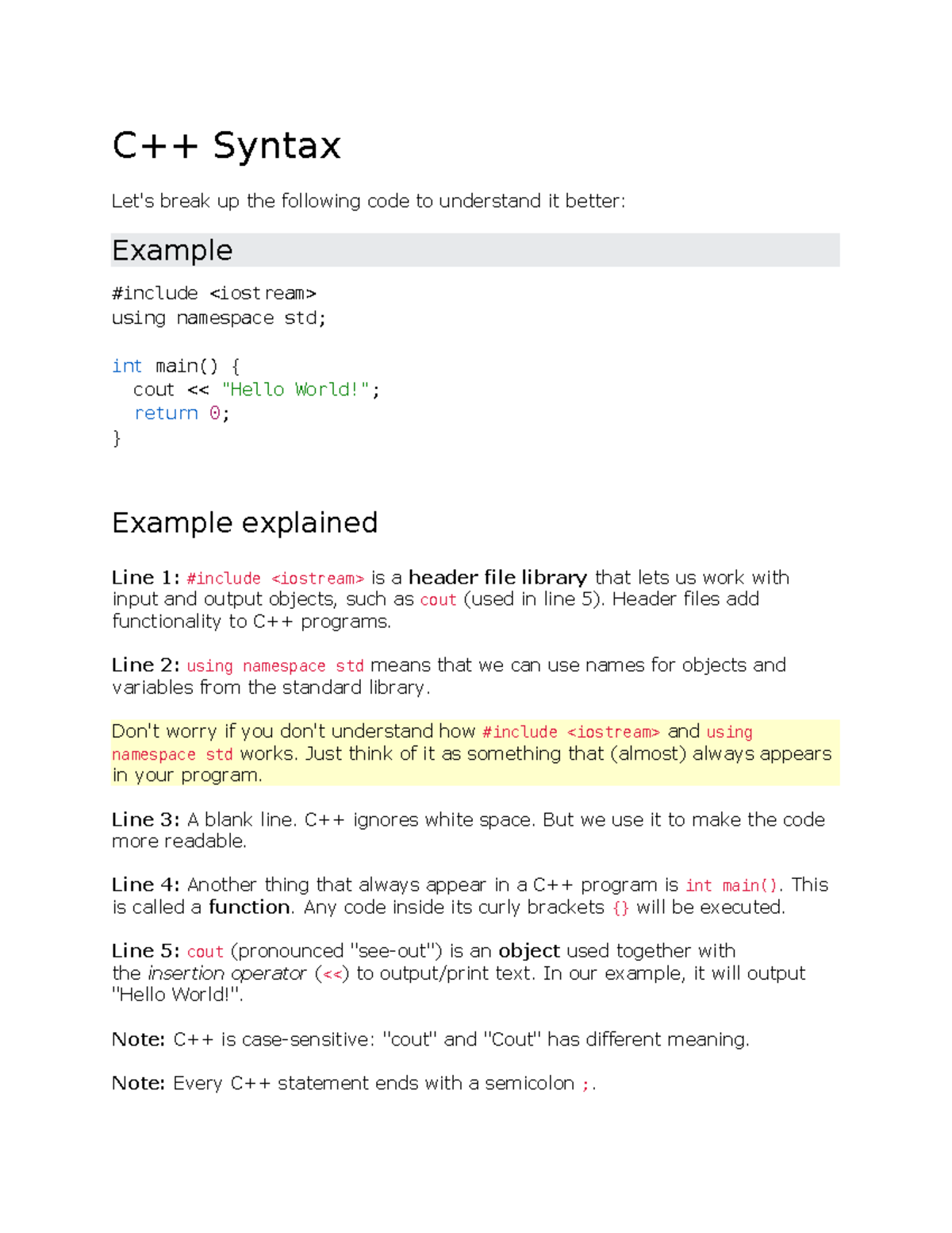 C++ Lab Material: Understanding Syntax and Code Structure - Studocu