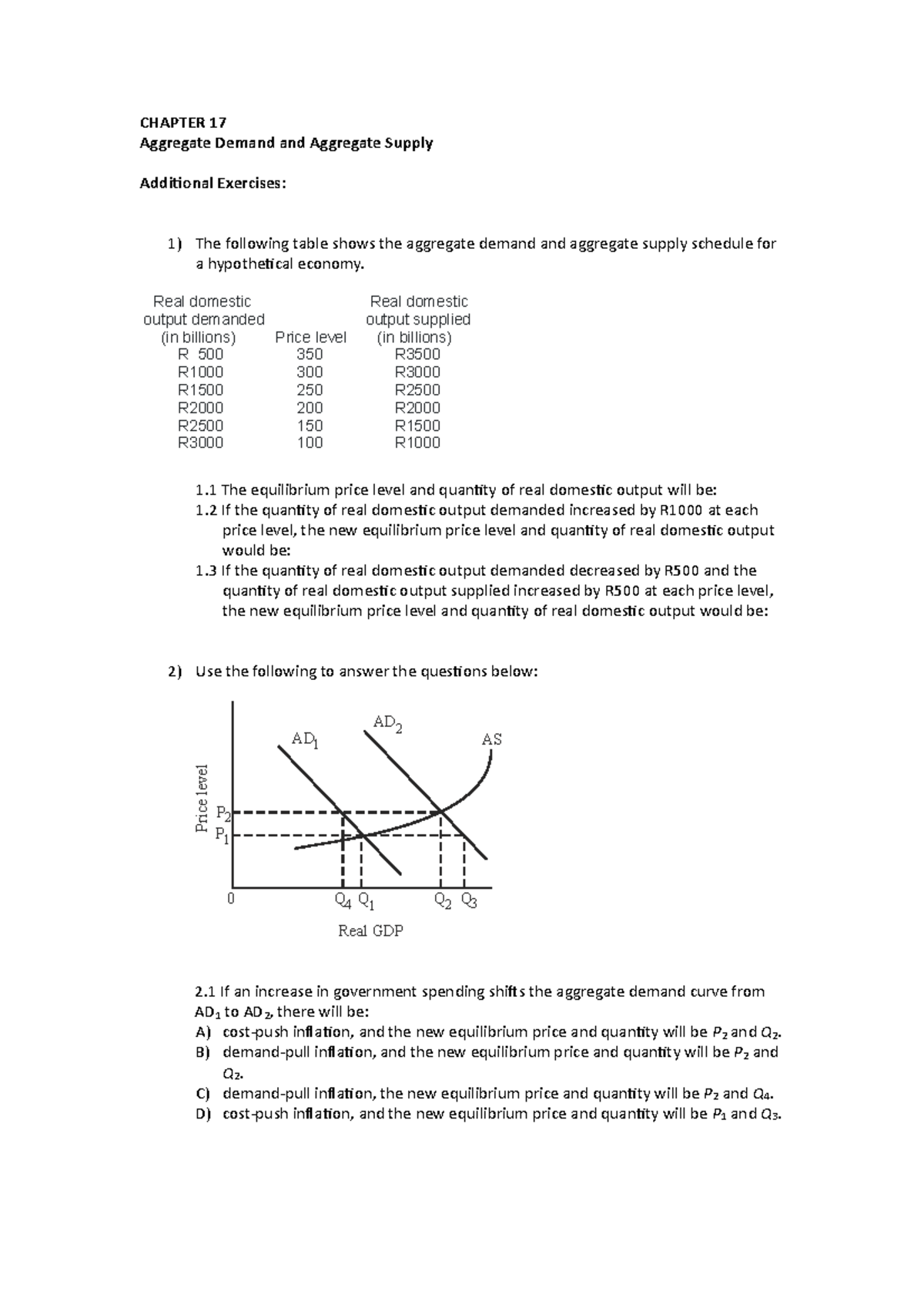 Ch17 Exercises - This is a document of Chapter 17 Aggregate Demand and ...