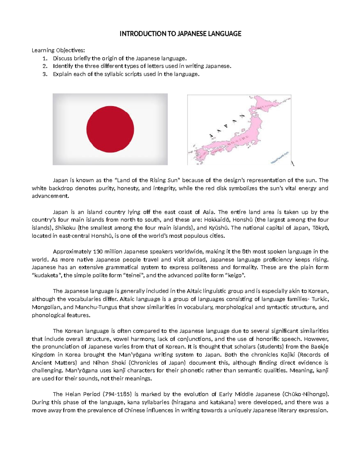 Introduction to Japanese Language: Origins and Writing Systems - Studocu