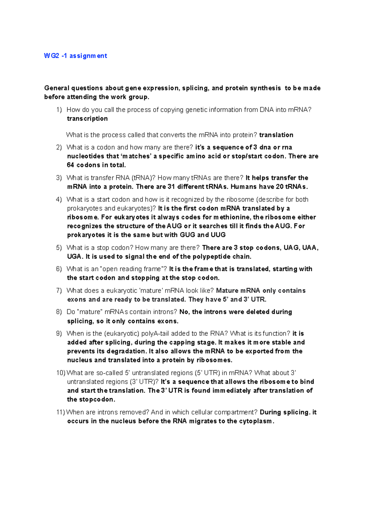 Genetics WG2.2 Assignment: Gene Expression & Protein Synthesis Insights ...
