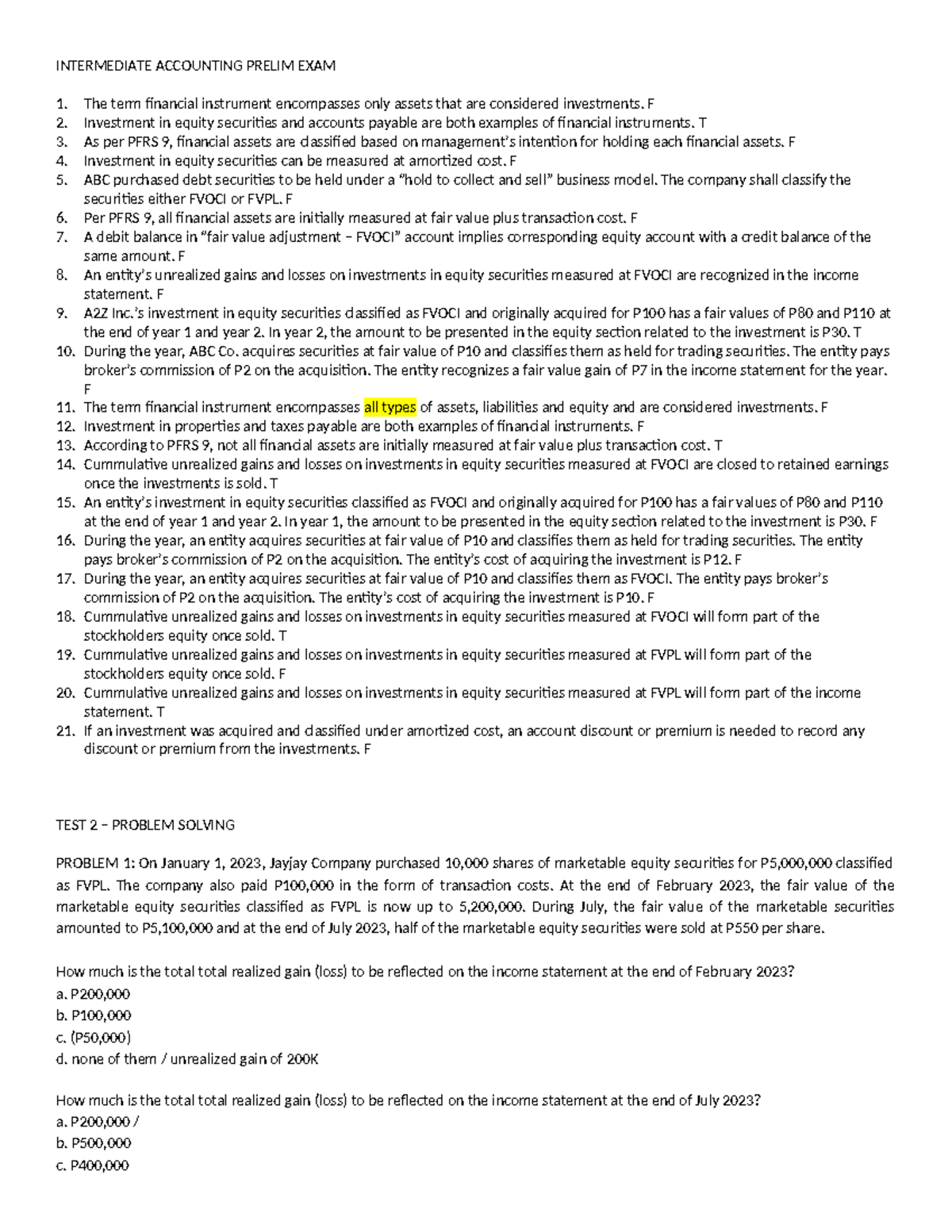 IA 2 Preliminary Exam Review: Key Concepts and Problem Solving - Studocu