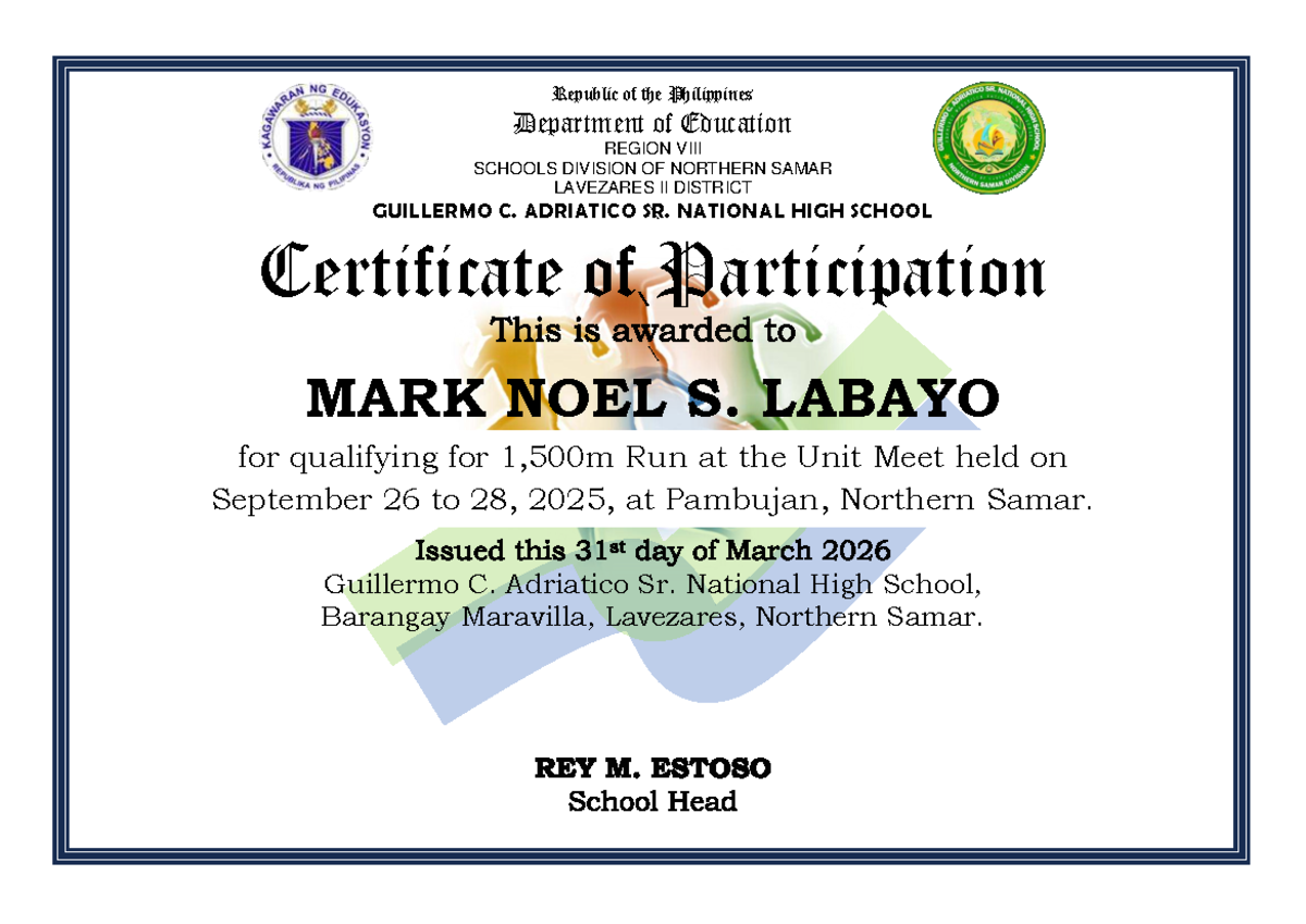 Sports Certificates for Unit Meet Qualifiers at GCAHS - Studocu