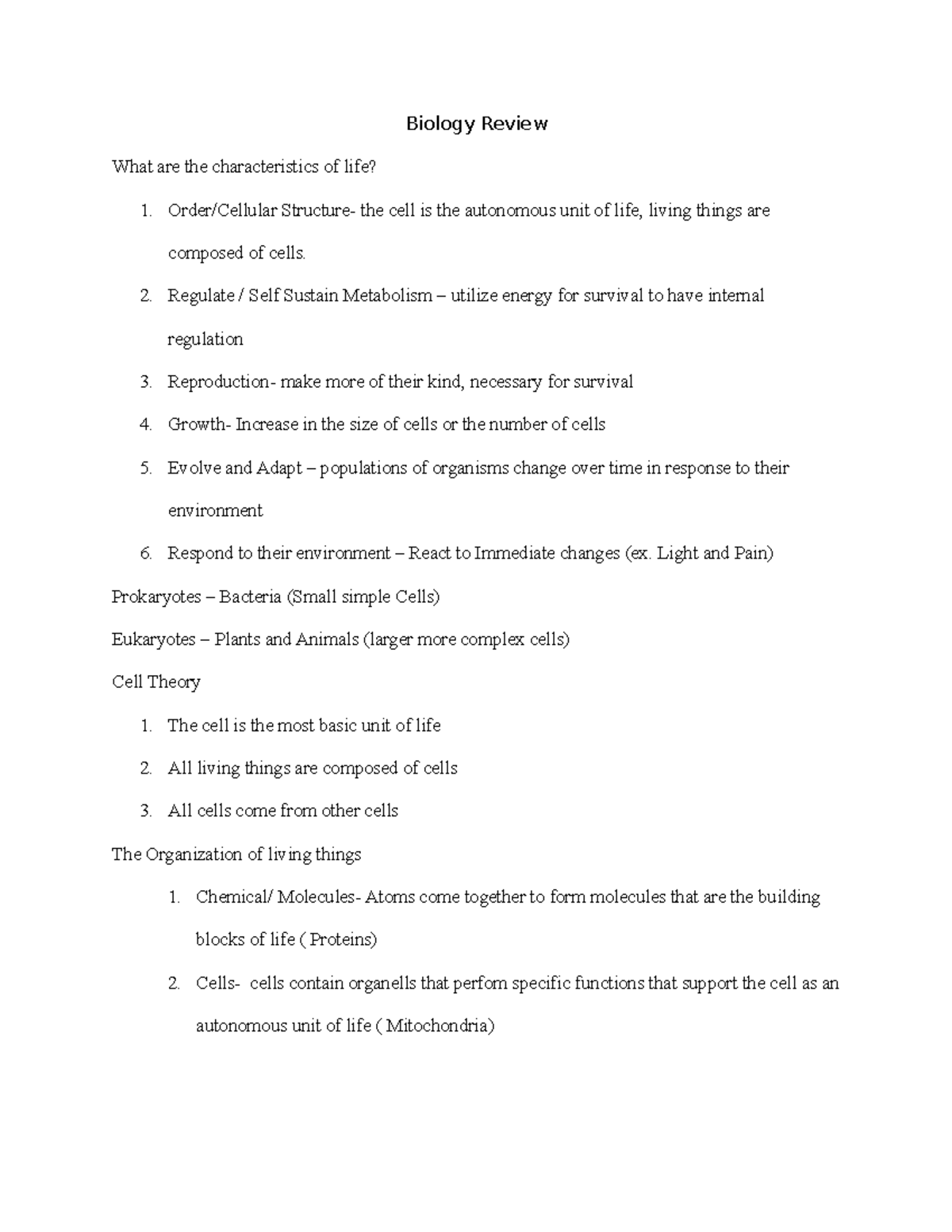 Biology 101: Key Concepts & Characteristics of Life Review - Studocu