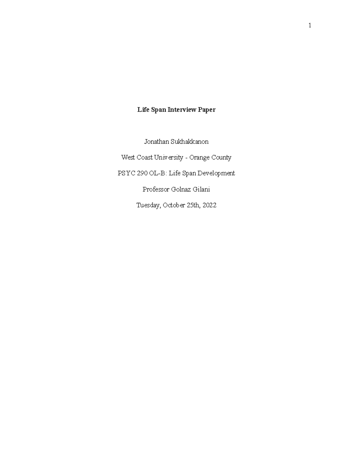 Life Span Interview Paper - 1 Life Span Interview Paper Jonathan ...