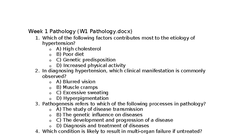 W1 Pathology: 60 Essential Questions for Understanding Disease - Studocu