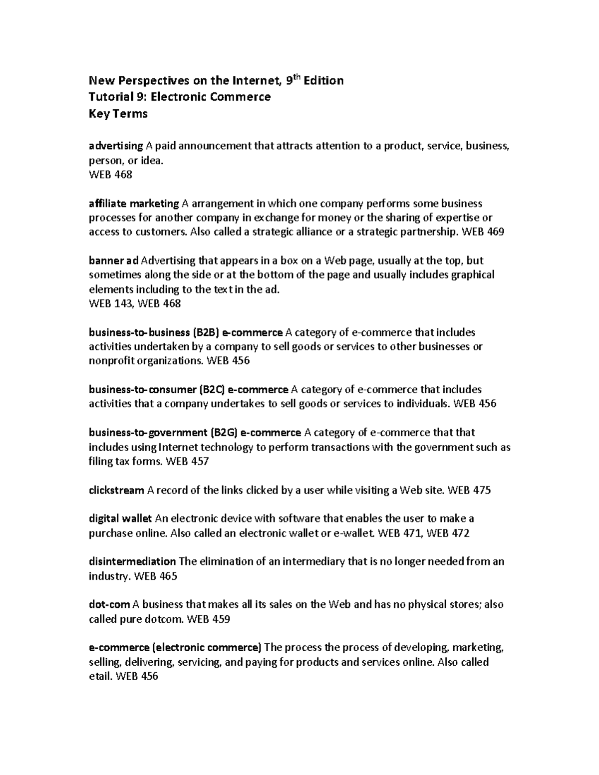 NP Internet 9: Tutorial 9 Key Terms on Electronic Commerce - Studocu
