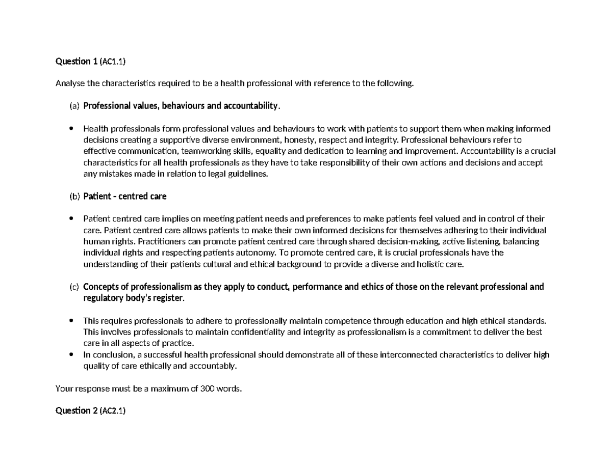 Unit 5 Professional Behaviours: Characteristics of Health Professionals ...