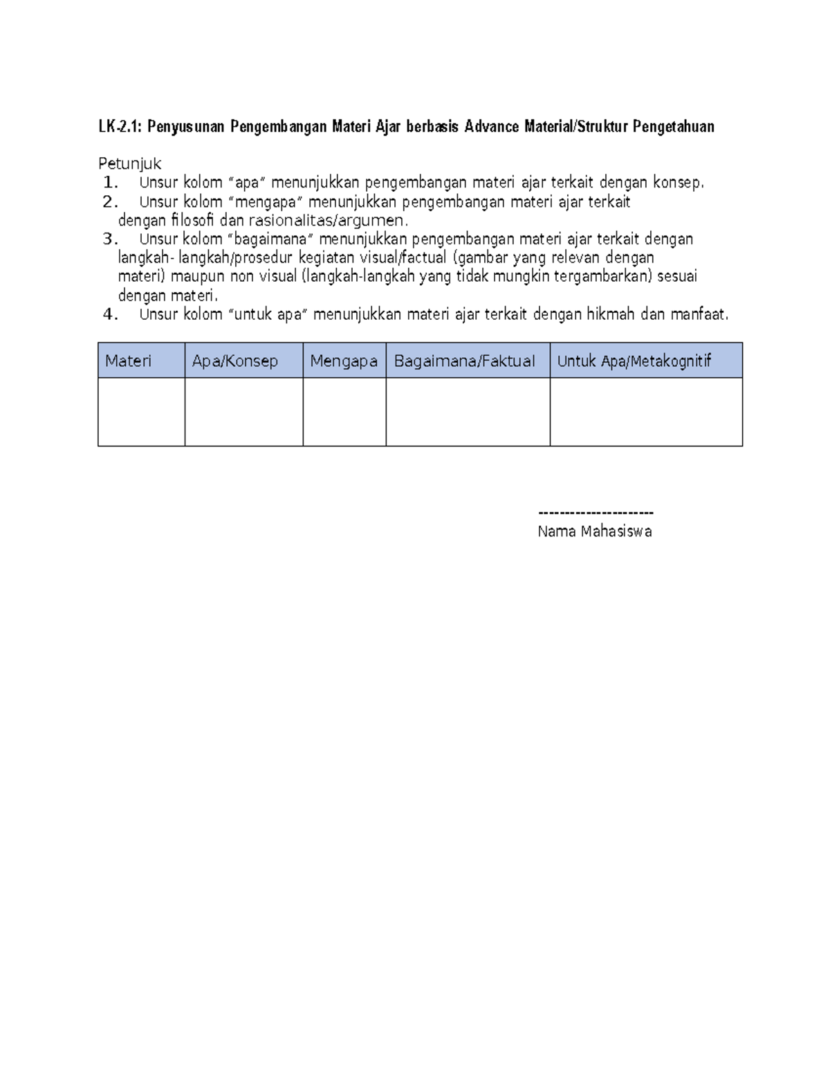 LK 2 - Skema - LK-2: Penyusunan Pengembangan Materi Ajar berbasis ...